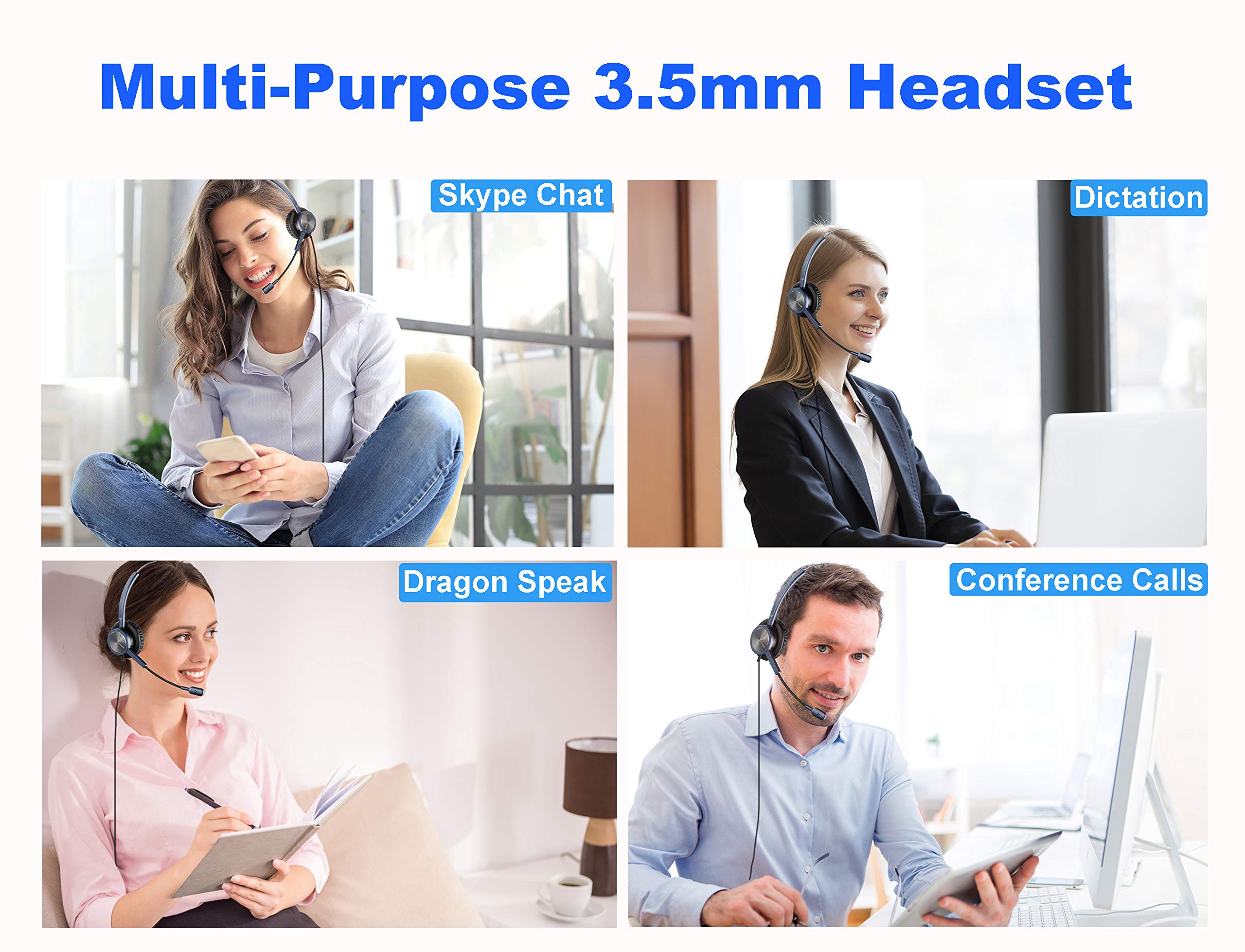 Sinseng TelPhone Headset with Microphone Noise Cancelling for Call Center, 3.5mm Computer Headphones with Volume Control for iPhone iPad Samsung PC, Office Phone Headset for Online Courses Dictation