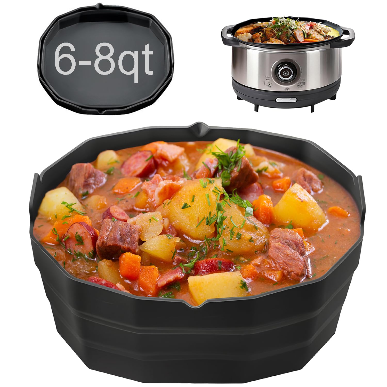 Slow Cooker Divider Liner fit 4-5 QT Crockpot, Reusable & Leakproof Silicone Crockpot Divider, Dishwasher Safe Cooking Liner for 4-5 Quart Pot,BPA Free, 2PCS Bundle, Grey