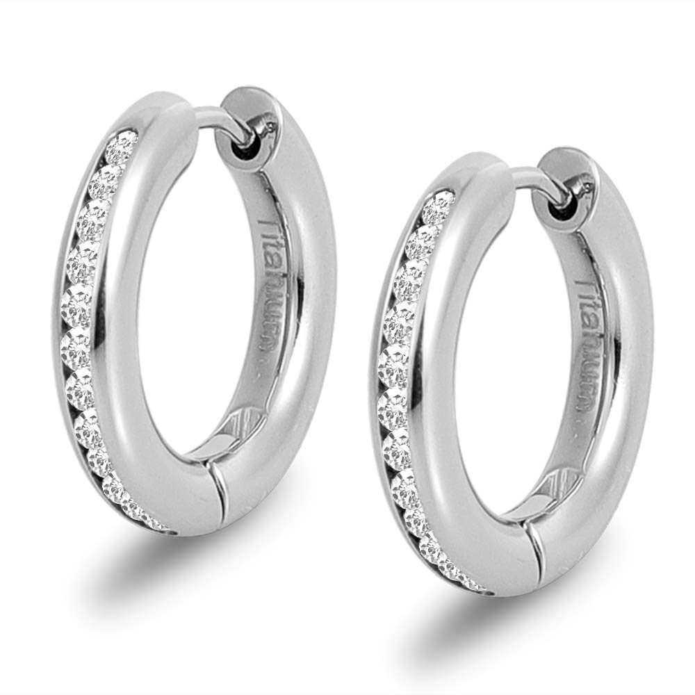 Titanium Earrings for Sensitive Ears, Titanium Hoop Earrings for Men Women, Hypoallergenic Titanium Huggie Earrings (Silver 12mm)