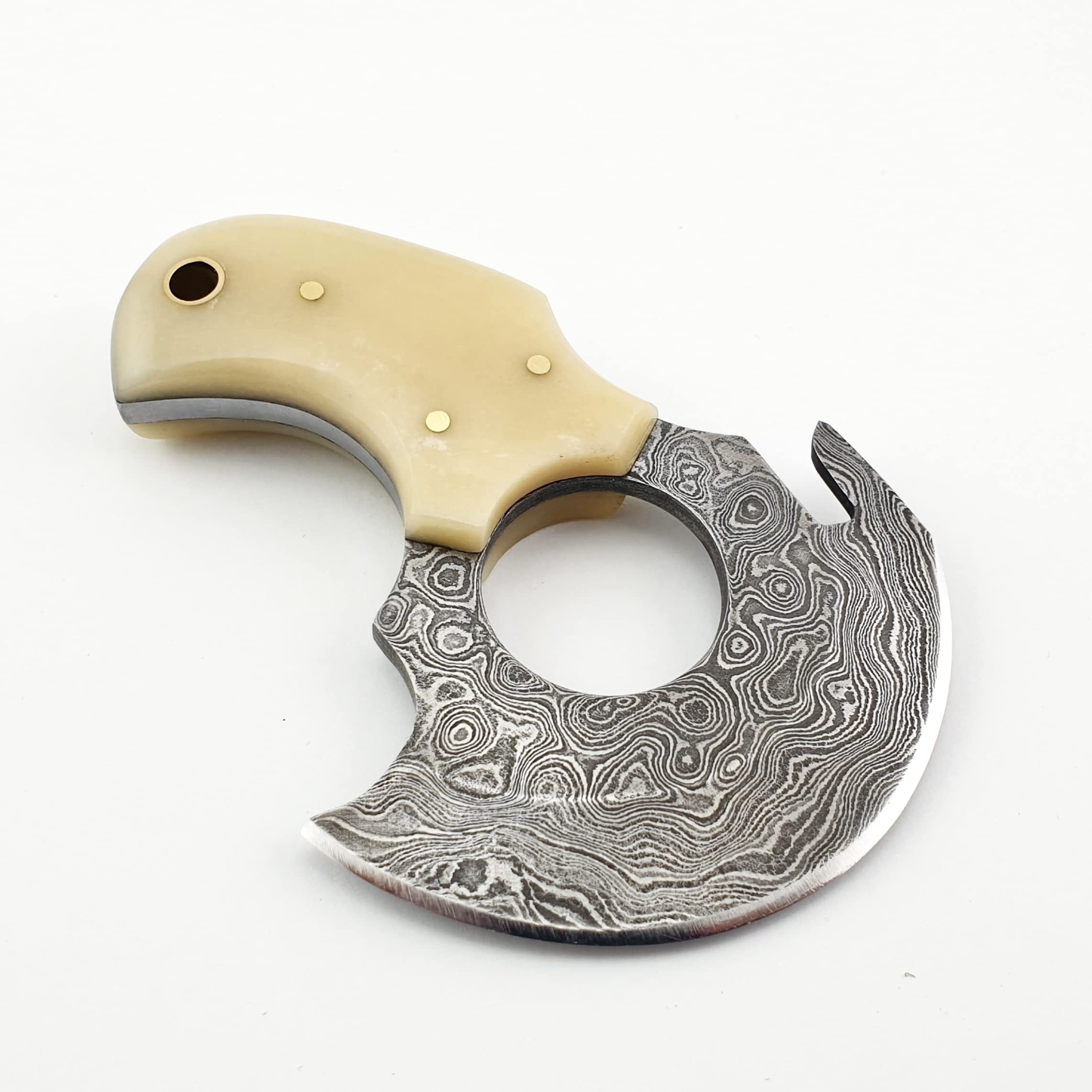 SS-1 Knife4U Damascus Steel EDC Knife 4" Fixed Blade Mini Knife for Skinning,Survival,Camping and Outdoor Enthusiasts with Natural Handle and Leather Sheath (Camel Bone)