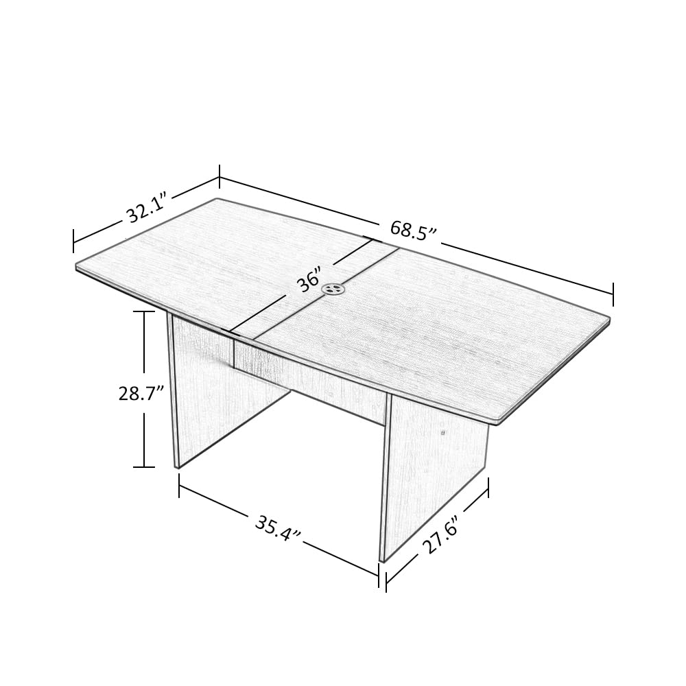 Panana Boat Shaped Conference Room Table with Wood Base in Cherry/White/Black, 68.5" W x 32.1" D,Business Furniture (White)