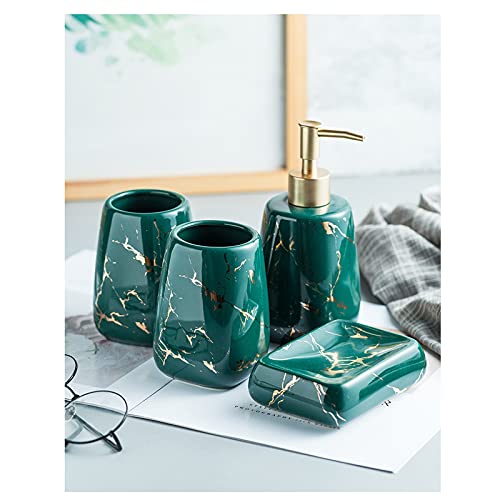 Soap Dispenser Ceramic Marble Pattern 5-Piece Soap Dispenser Household Bathroom Mouthwash Cup/soap Dish/Tray/Lotion Bottle Bathroom Toiletries Set Bathroom Soap Dispenser (Color : White) (Blue b)