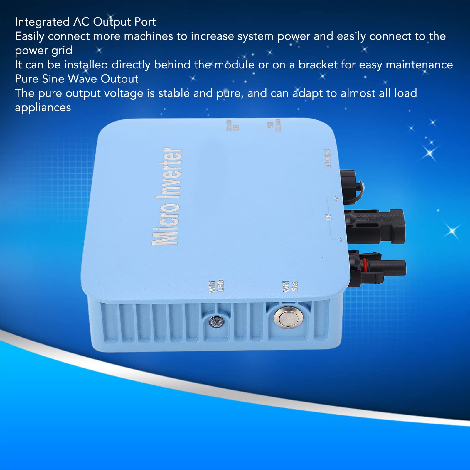 Solar Micro Inverter, 120V 230V WiFi Solar Grid Tie Inverter IP65 Waterproof, MPPT Pure Sine Waving Inverter Input 20V-60V Output 80V-280V, Automatic Recognition (300W)