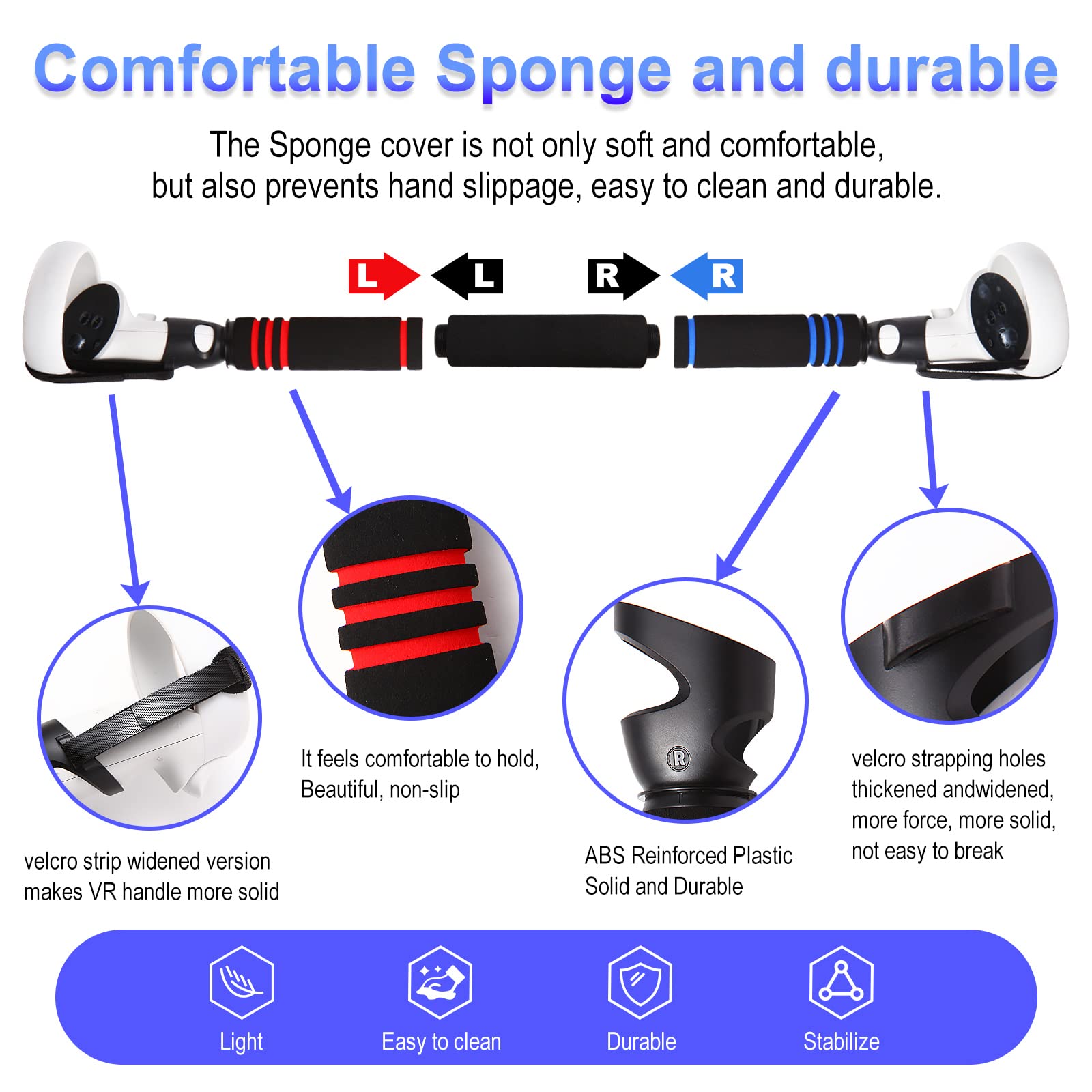 VR Long Stick Handles and Dual Handles Extension Grips Accessories for Meta/Oculus Quest 2 Playing BeatSaber Games and VR Game