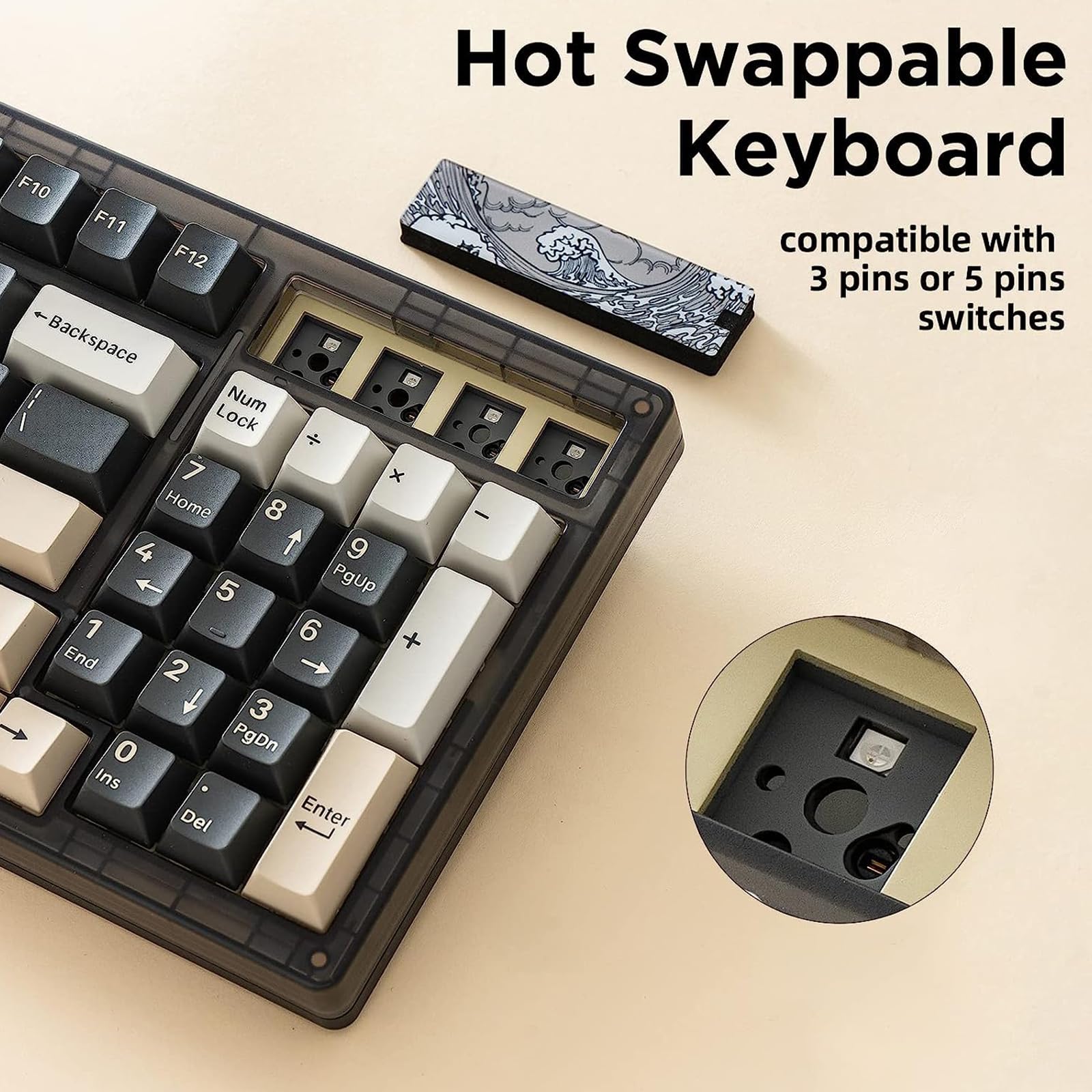YUNZII Keynovo IF98 Pro Tri-Mode Wireless Bluetooth Hot Swappable Gasket Mechanical Gaming Keyboard 98 Key 96% 1800 Layout RGB Backlight for Mac & Win (Gateron G Pro Red, Wireless Black)