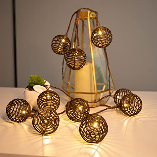 Vigdur Decorative - Rattan Ball String Lights with 10 Led Bulbs Plug in Rattan Lantern String Lights for Patio Garden Backyard Party Decor,9.84FT