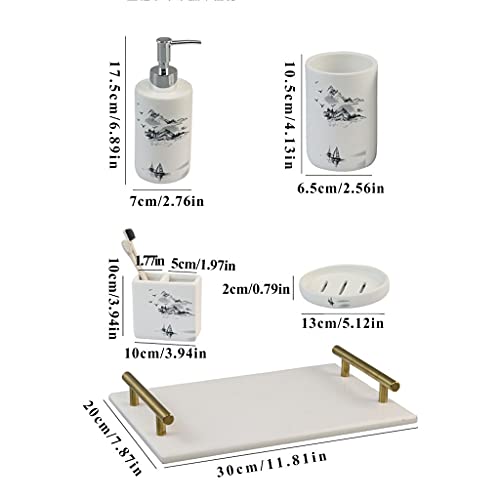 Soap Dispenser Ceramic Bathroom Accessories Set for 6 Bath Sets for Bathroom Hotel Restroom Includes Lotion Soap Dispenser Tumbler Toothbrush Holder Soap Dish and Tray Bathroom Soap Dispenser