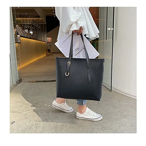 WPYYI Leather Bucket Composite Bags for Women Large Capacity Shoulder Bags Casual Tote (Color : Black, Size : 36x30cm)