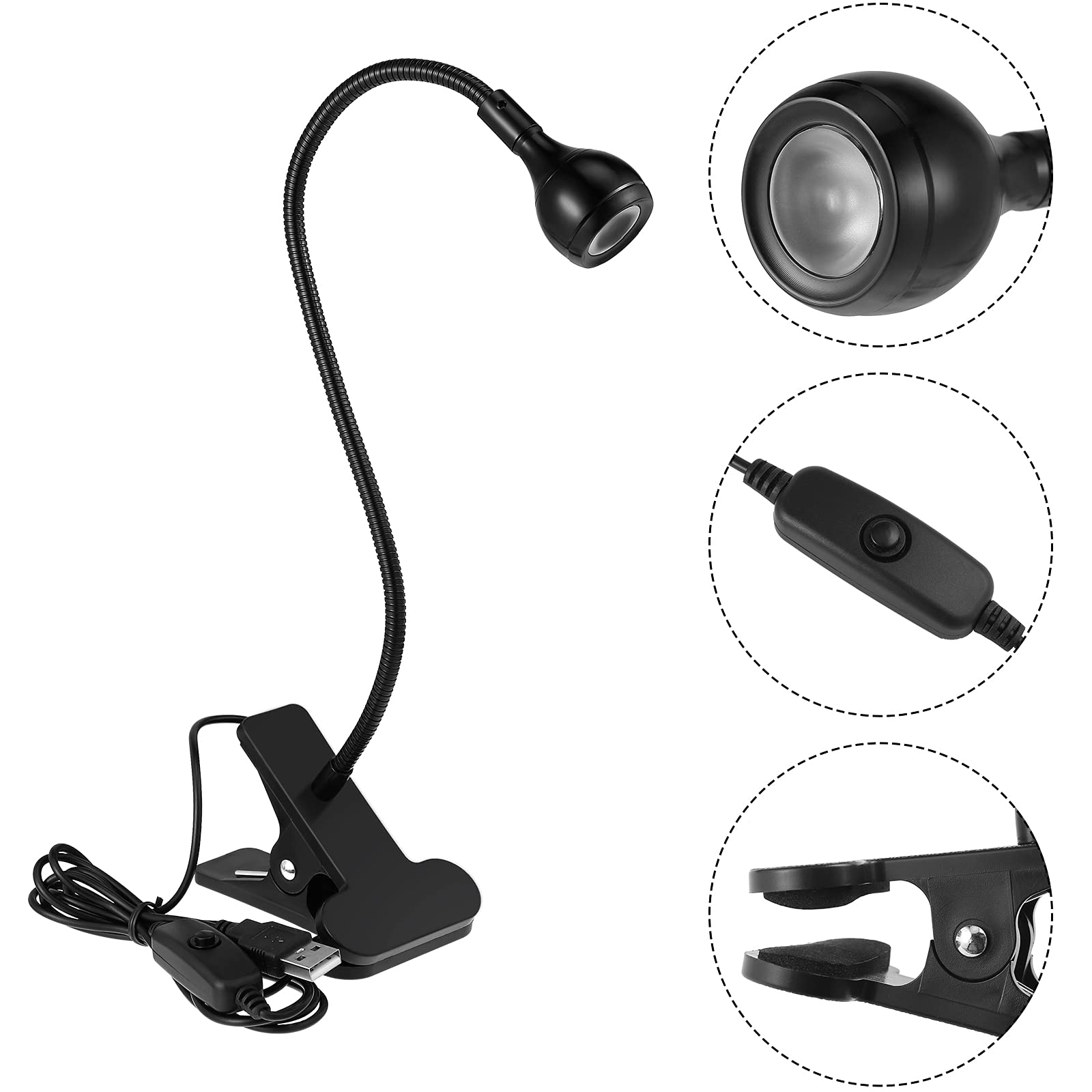 VIHOSE Big Chip 395nm UV LED Light Fixtures with Gooseneck and Clamp Mini Desk Light Clamp Portable Gooseneck for Outdoor Stall Gel Nail Curing, 5V USB Input(Black,2 Pieces)