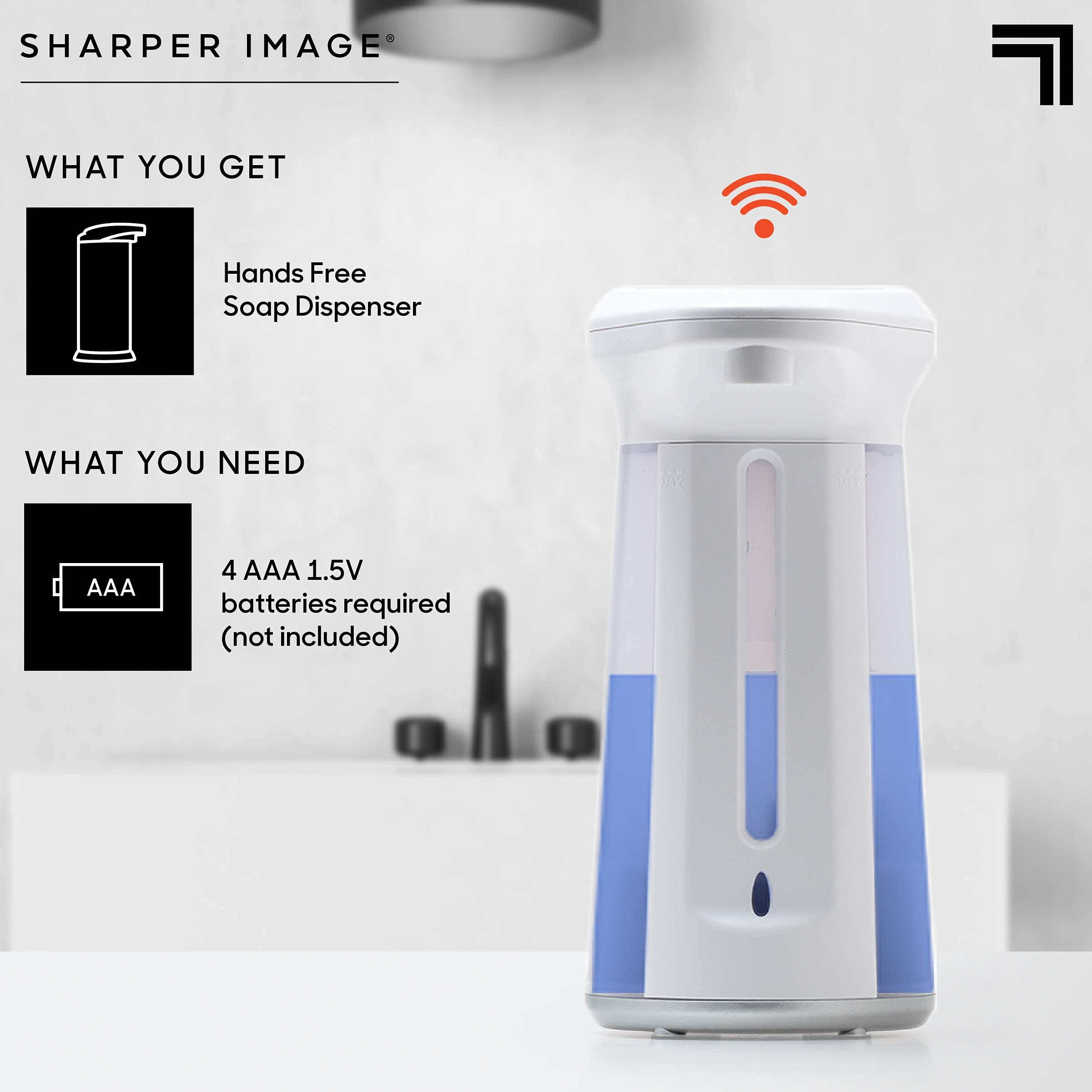 SHARPER IMAGE Touchless Soap Dispenser, Motion Activated Pump for Soap and Hand Sanitizer, Adjustable Dispensing Volume, Battery Operated Hands Free