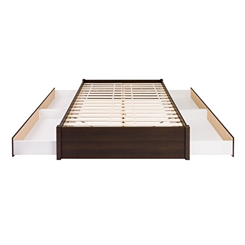 Prepac Select Queen 4-Post Raised Platform 4-Drawer Storage Bed, Modern Queen Storage Bed with Drawers 83" D x 63" W x 16" H, Espresso, EBSQ-1302-4K