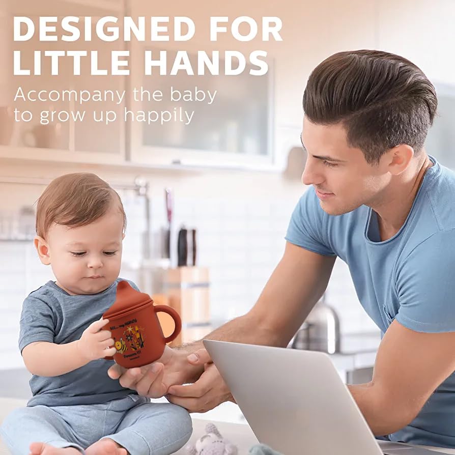 TeleiotesĀ® 2 Pcs Silicone Sippy Cup for Toddler,Transition Straw Cups for baby 6 months +,Training Sippy Cups for Babies with Two Handles,Dishwasher & Microwave Safe,BPA Free 5oz