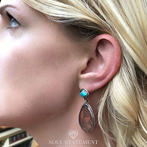 Soul Statement Women's Country Earrings Flower Turquoise Western Dangle (Wood Flower Print)