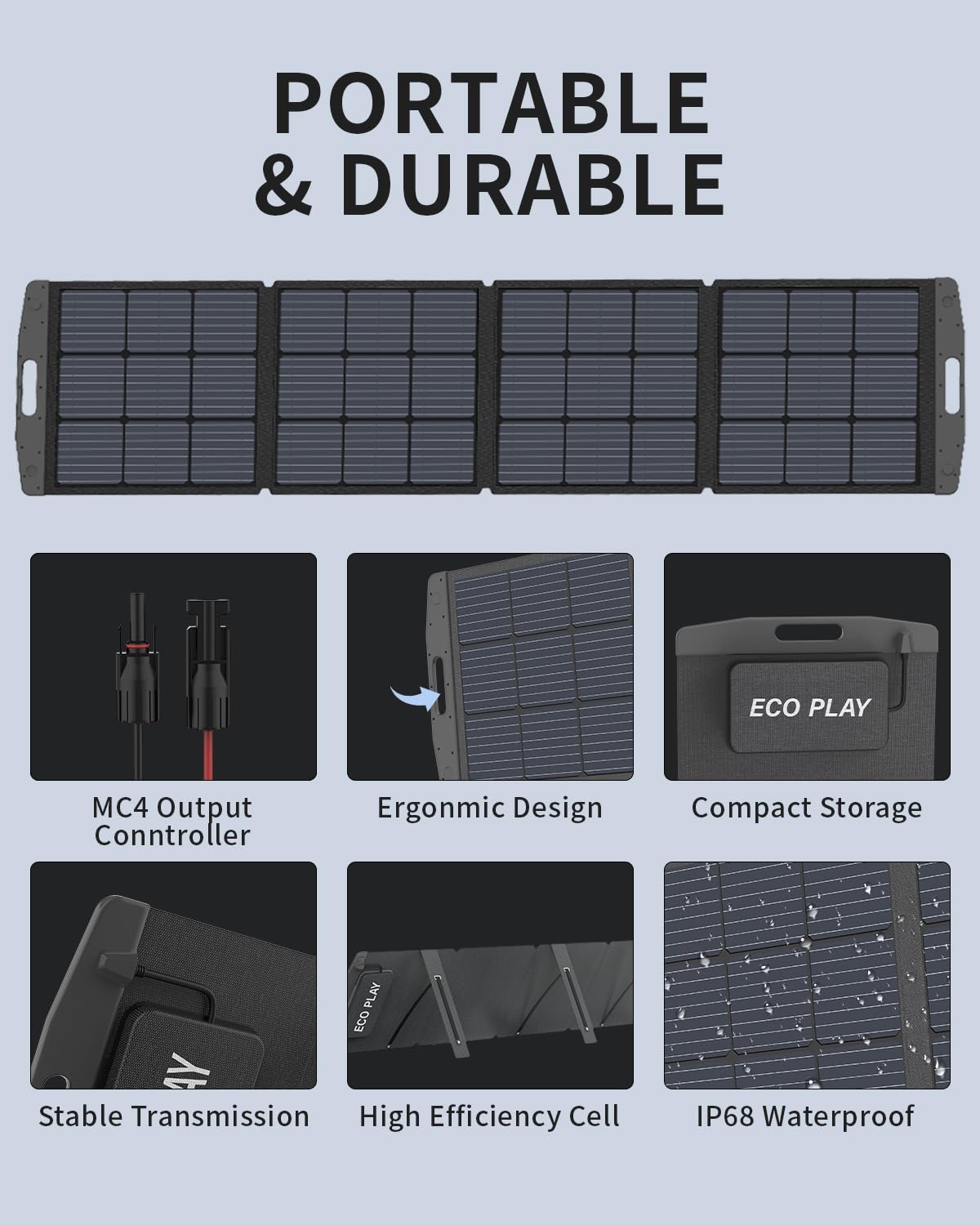 Solar Panel, Foldable Portable Solar Panel Battery Charger Kit with Adjustable Kickstand, Wire Storage Bag, MC4 Cable, IP67 Waterproof for Portable Power Station Camping Tent Home Off-Grid RV (200W)
