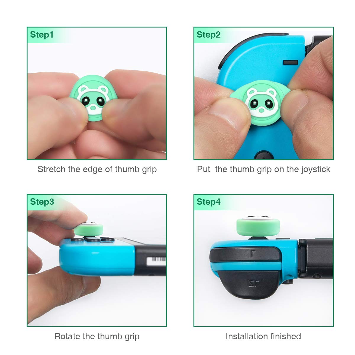 Thumb Grip Caps for Nintendo Switch & Lite Raccoon Flower 8 Pack Cute Design Soft Silicone Cover Joystick Caps Compatible with Switch Joy-Con, Pink&Blue& Green&Orange
