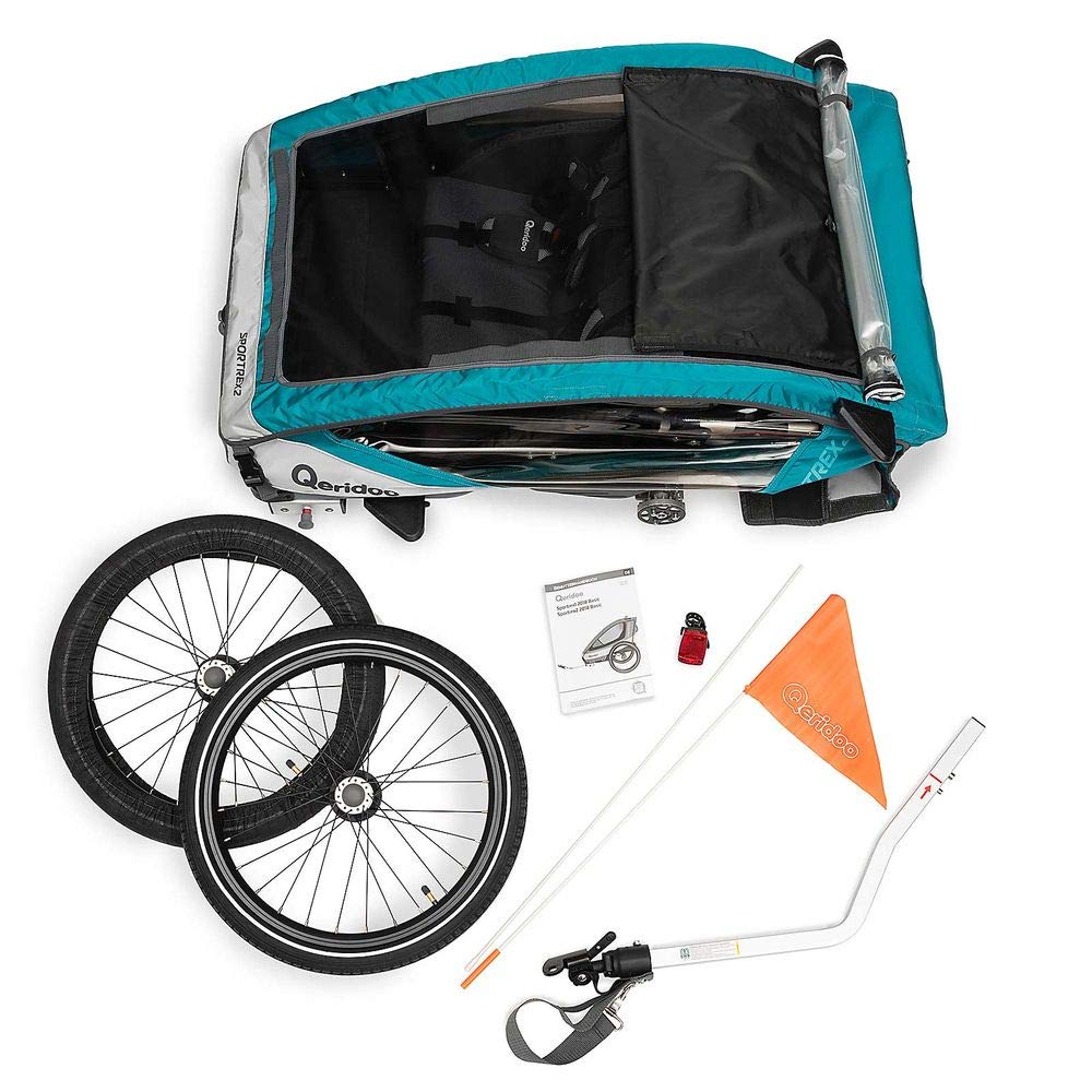 Qeridoo Sportrex 2 2020 Double Seat Kids Bike Trailer & Stroller Sportrex2 (Color Petrol)
