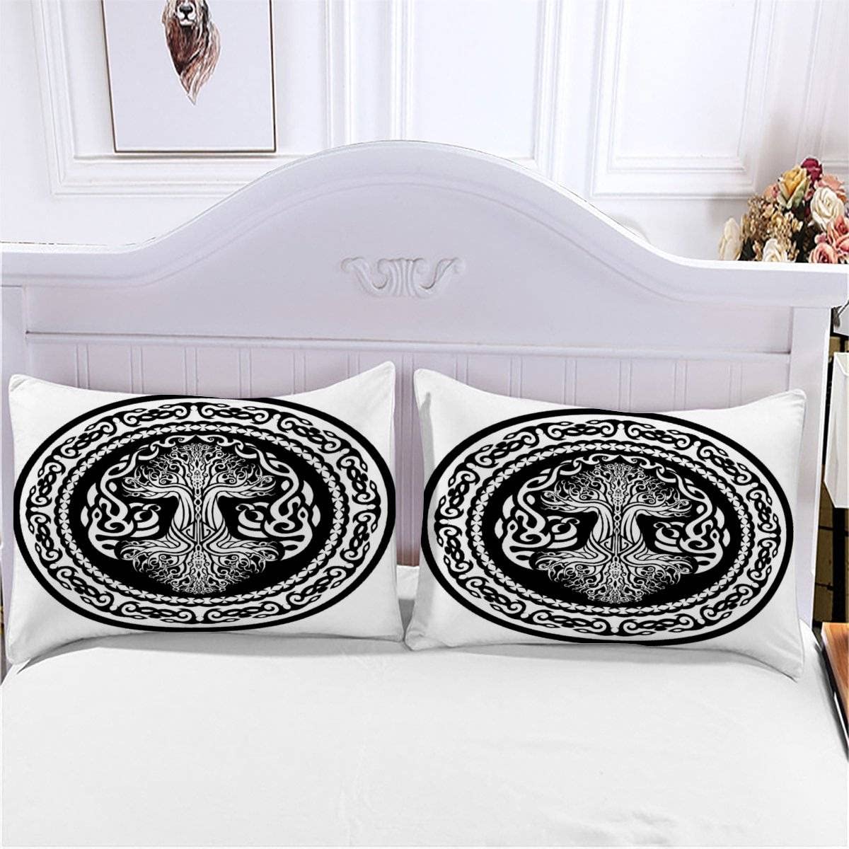 Quilt Cover Twin Size Viking Tree of Life 3D Bedding Sets Celtic Style Duvet Cover Breathable Hypoallergenic Stain Wrinkle Resistant Microfiber with Zipper Closure,beding Set with 2 Pillowcase