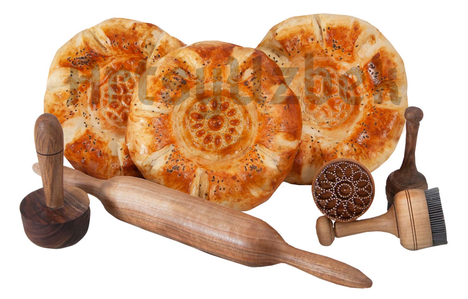 Uzbekistan handmade bread stamp set of two for Uzbek flat bread 1.57 inch / 2.75 inch diameter + lepeshka bread recipes
