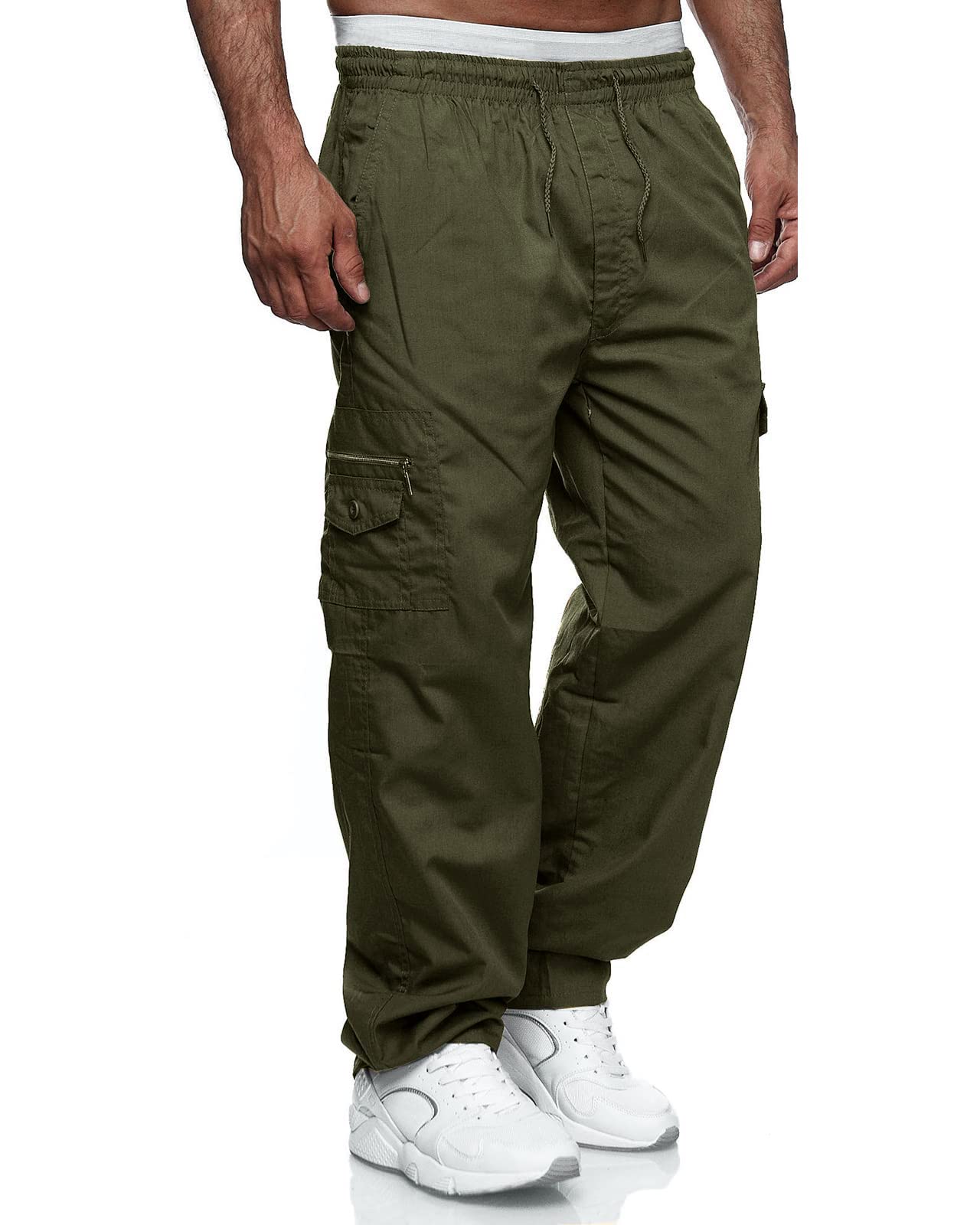 WZIKAI Mens Cargo Pants Relaxed Fit Drawstring Joggers Sweatpants for Men Workout Casual Long Trousers Army Green XXL