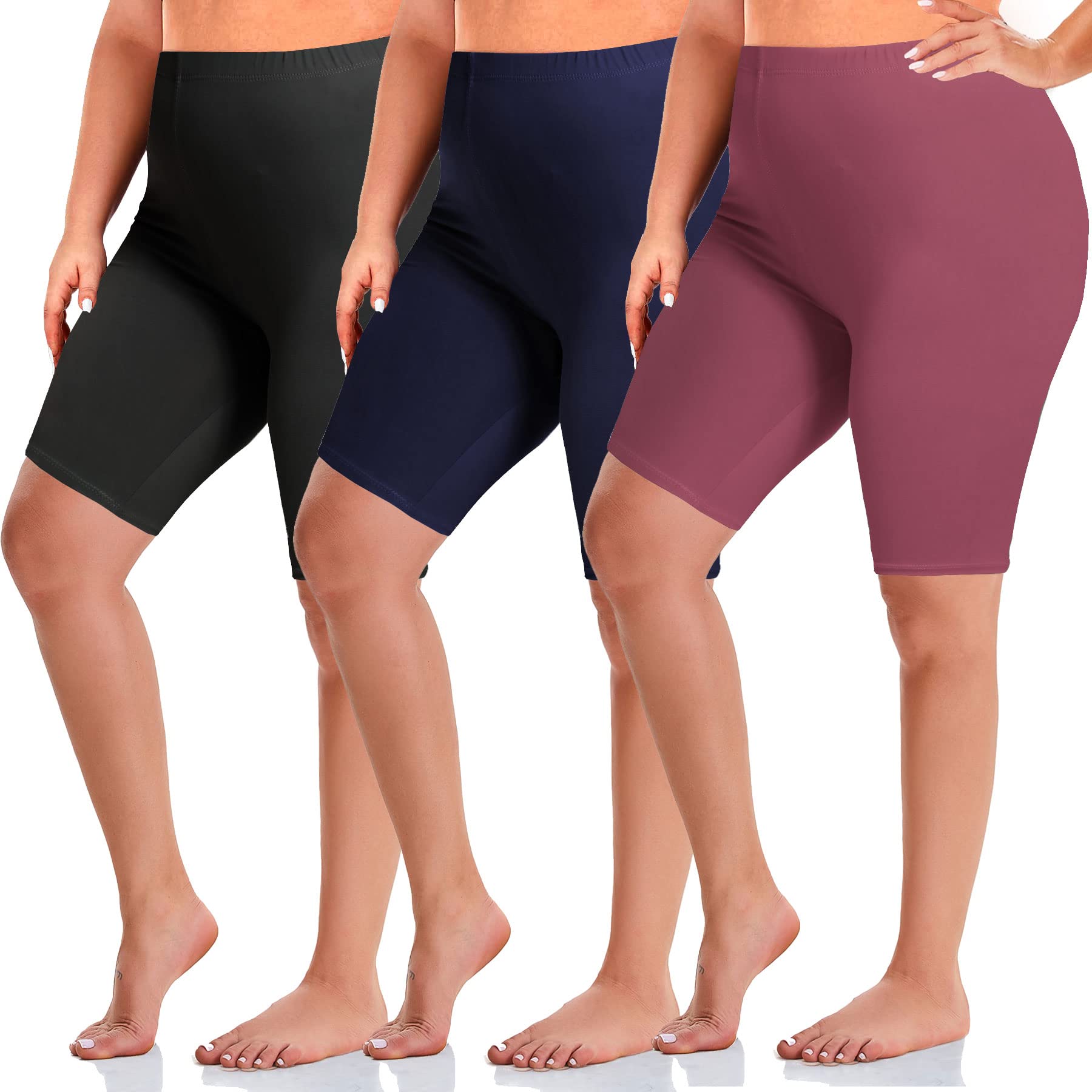 TNNZEET 3 Pack Plus Size Biker Shorts for Women -Black Workout Athletic Running Shorts