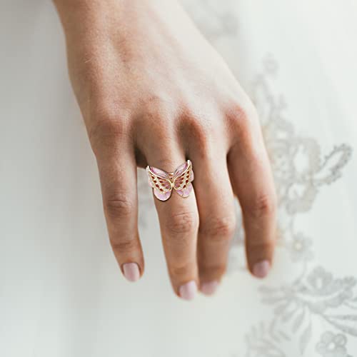 Women's Butterfly Ring Engagement Rings Statement Rings for All Women Cute Promise Rings for Her (Pink, 6)