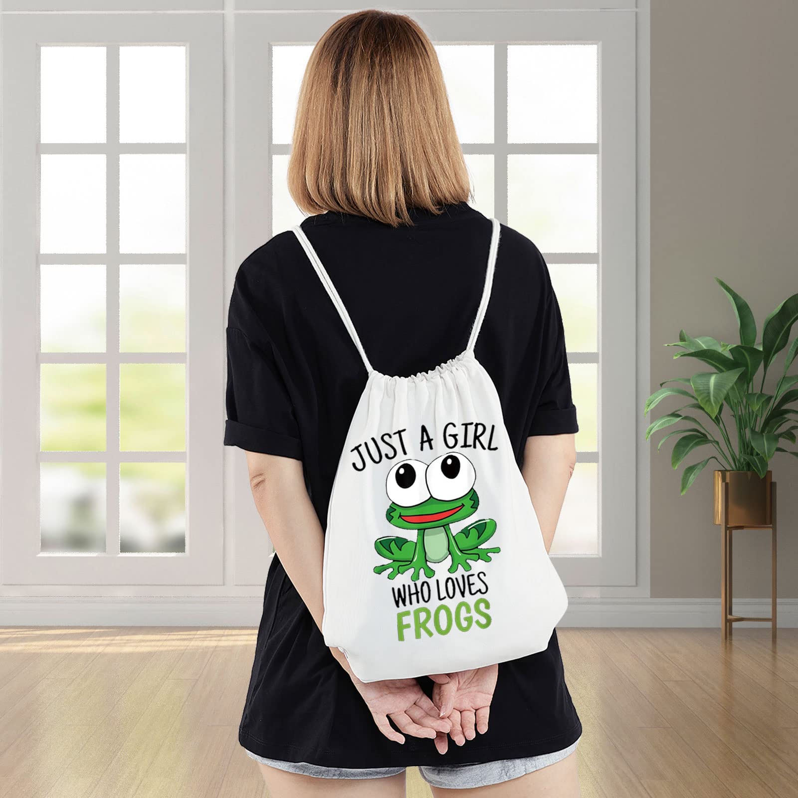 WZMPA Funny Frogs Drawstring Backpack Frog Lover Gift Just Who Loves Frogs Drawstring Travel Bag Animal Lover Gift (Loves Frogs)