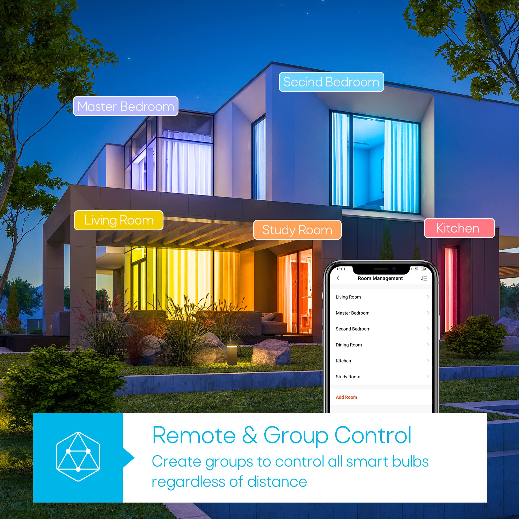 TRAMSMART Smart Light Bulbs, Color Changing Light Bulbs with Music Sync, WiFi&Bluetooth Smart Bulb Works with Alexa&Google Assistant, 80% Energy Saving A19, No Hub Required(2.4GHz, 9W 800LM, 2Pack)