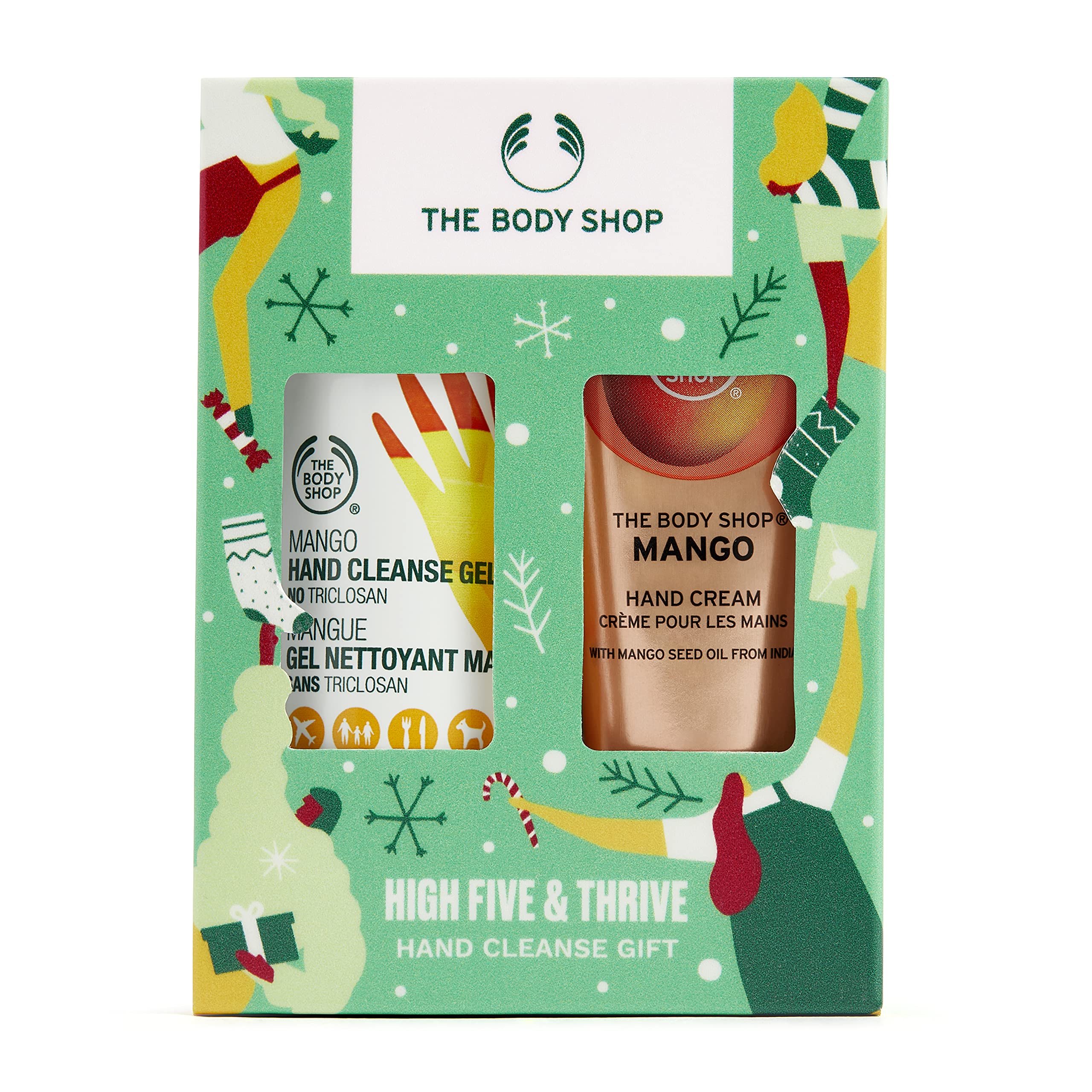 The Body Shop High Five & Thrive Hand Cleanse Gift Set, Vegan, Mango Gel & Hand Cream (2+1 Oz), Fruity