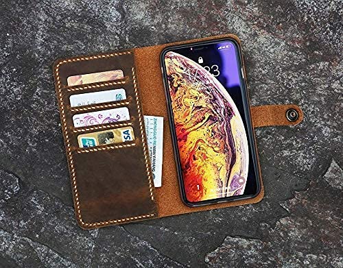 Personalized leather Wristlet iPhone 15 14 13 12 Pro Max wallet case/distressed leather iPhone 14 plus 13 12 mini wallet cover IP05MW-B