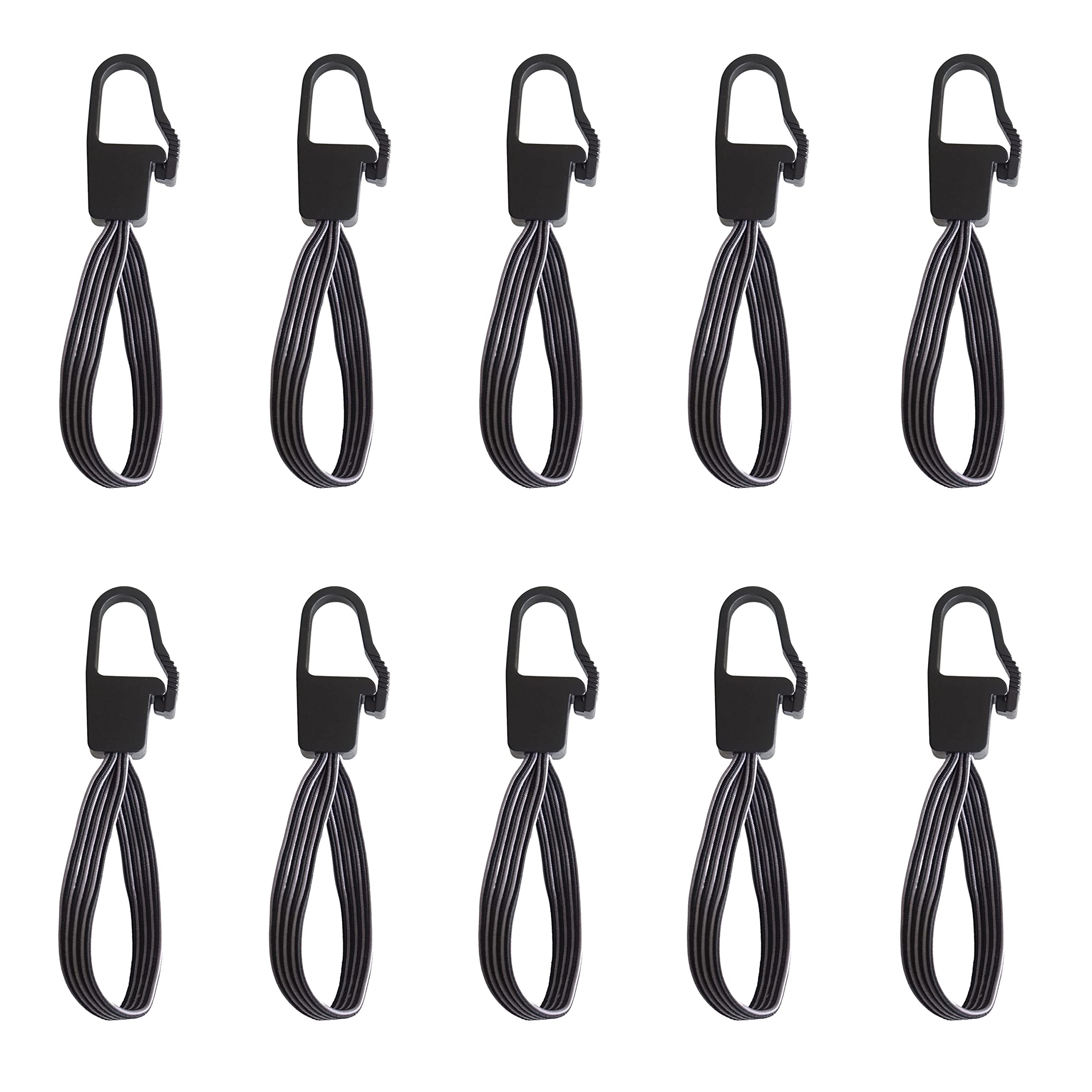 VINCITA 10 Pack Bungee Cord with Lockable Hooks Black 0.6"X7" - Heavy Duty Strapping Tape Hooks - Short RubberTie Downs for Camping, Tent, Pop Up, Tarp, Trucks, Boats (Gray)