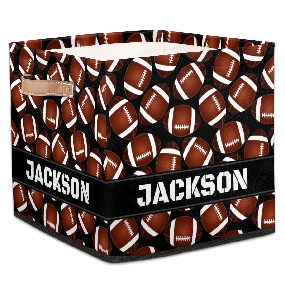 RIRIX Personalized Storage Bin, Custom Storage Baskets for Organizing with Handles, Foldable Storage Box for Closet Cloth Baskes Toy Football
