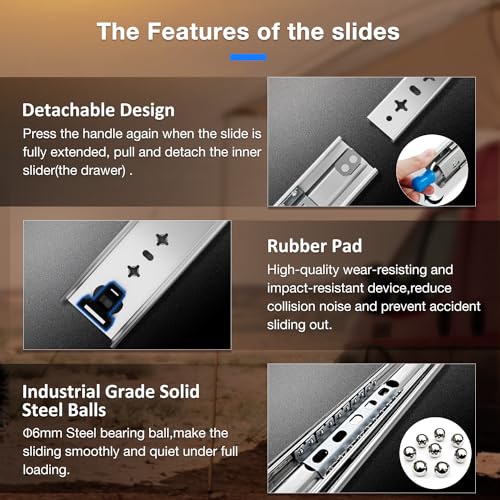REGUDA Heavy Duty Locking Drawer Slides Full Extension Runners with Lock 12 14 16 18 20 22 24 26 28 30 32 34 36 38 40 Inch Side Mount Ball Bearing Rails Track Glides 250 Lbs (with lock, 20 inch)