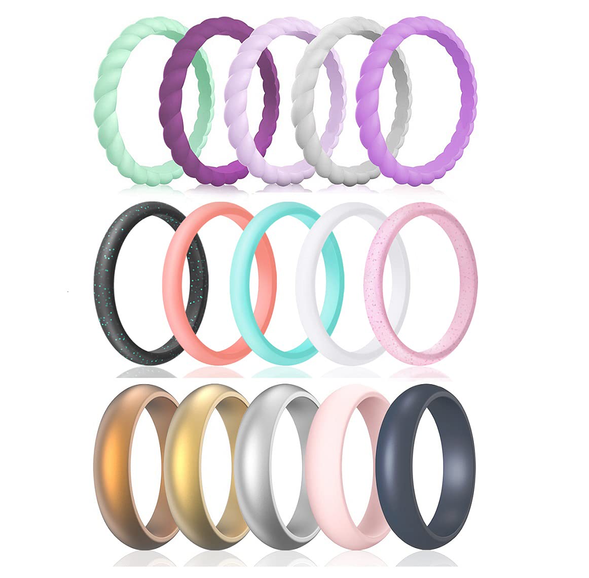 Qinaoco Silicone Wedding Bands Women Jewelry Set