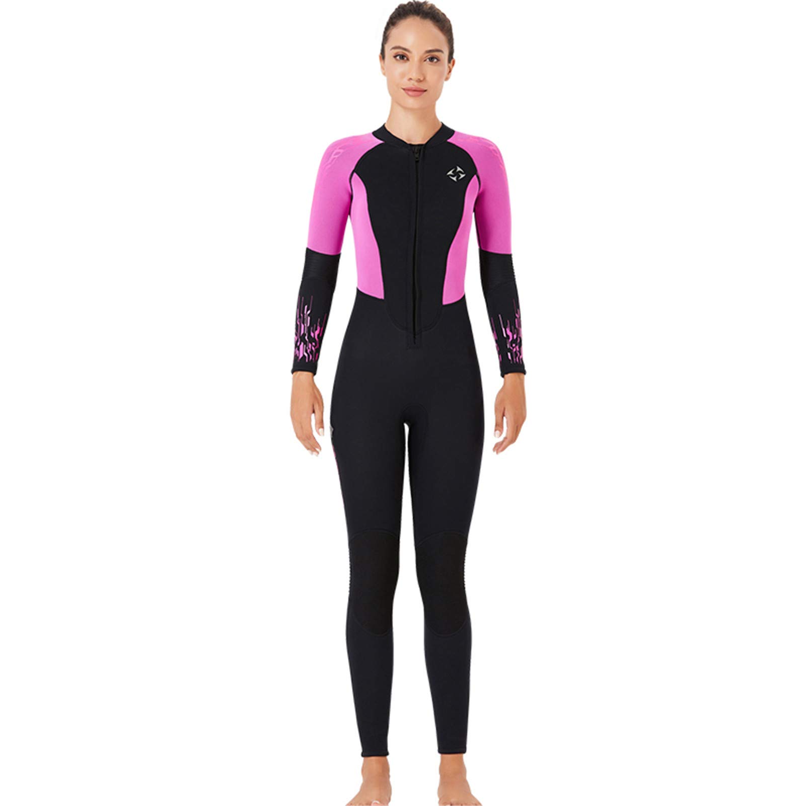 TENMET Stretchy Full Wetsuit, 3mm Neoprene Front Zip Diving Suits, Scuba Surfing Wet Suit Women's Rose Red L