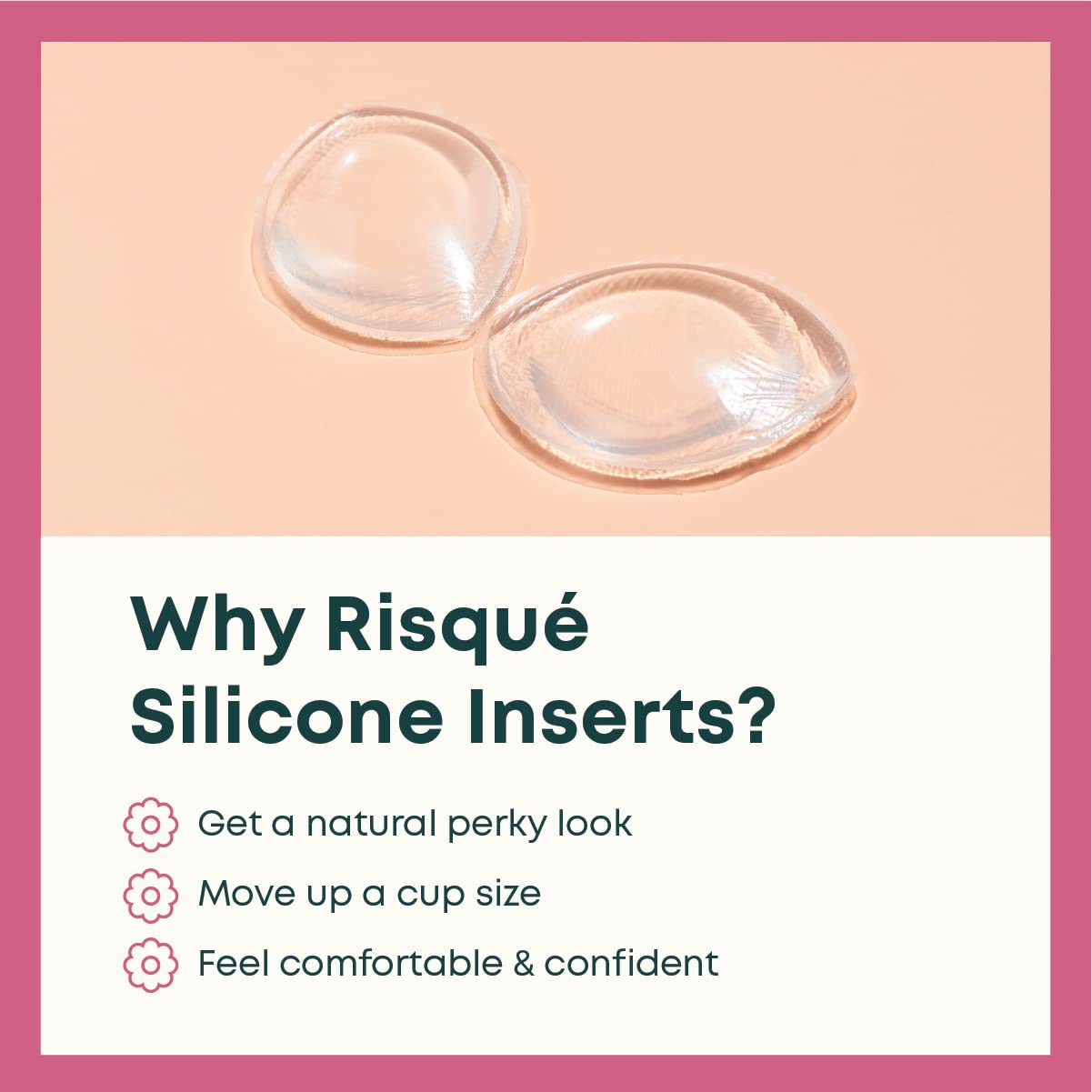Risqué Silicone Bra Inserts | Breast Lift Insert Pads | Breast Enhancers for Swimsuit Bathing Suit Dresses | Waterproof