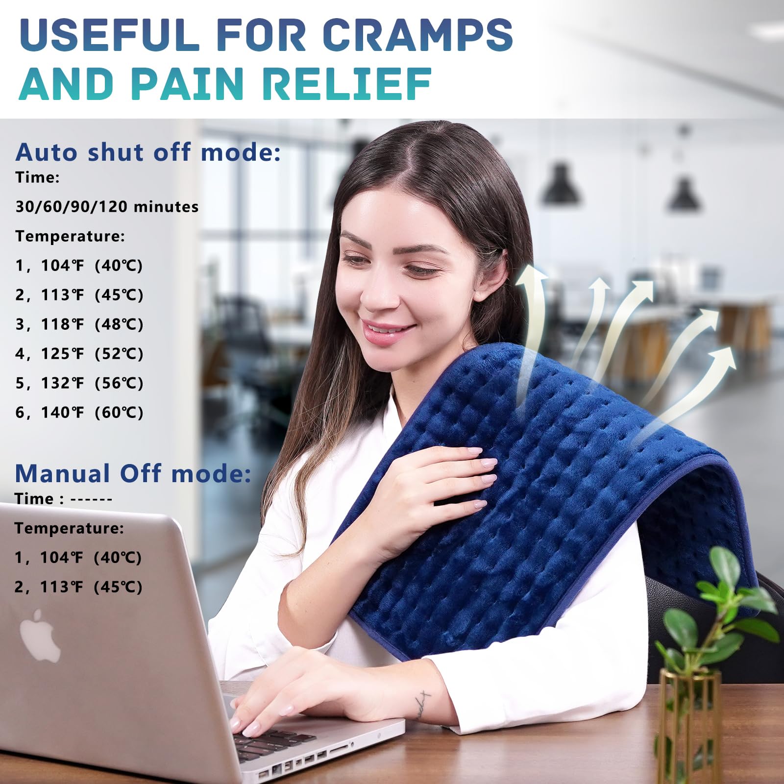 QALTGC Heating Pad, 2024 Upgraded Dual Mode Controller, Comfortable Soft for Cramps/Pain Relief, Machine Washable（12"x 24" Dark Blue）