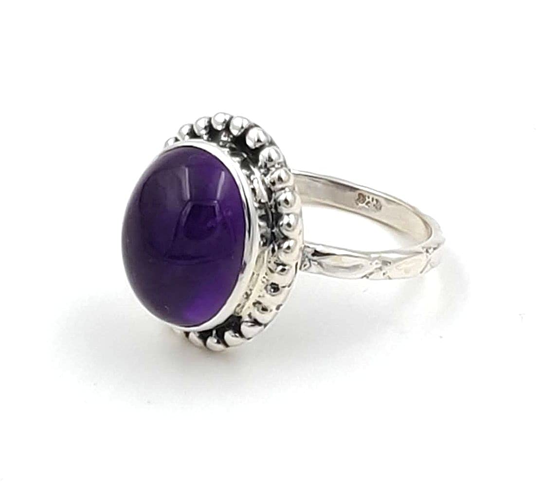 Navya Craft Amethyst Stone Silver Ring | 925 Sterling Silver Handmade Statement Promise Ring for Women | Natural Gemstone Boho Jewelry | February Birthstone | Gift for Her Birthday Anniversary