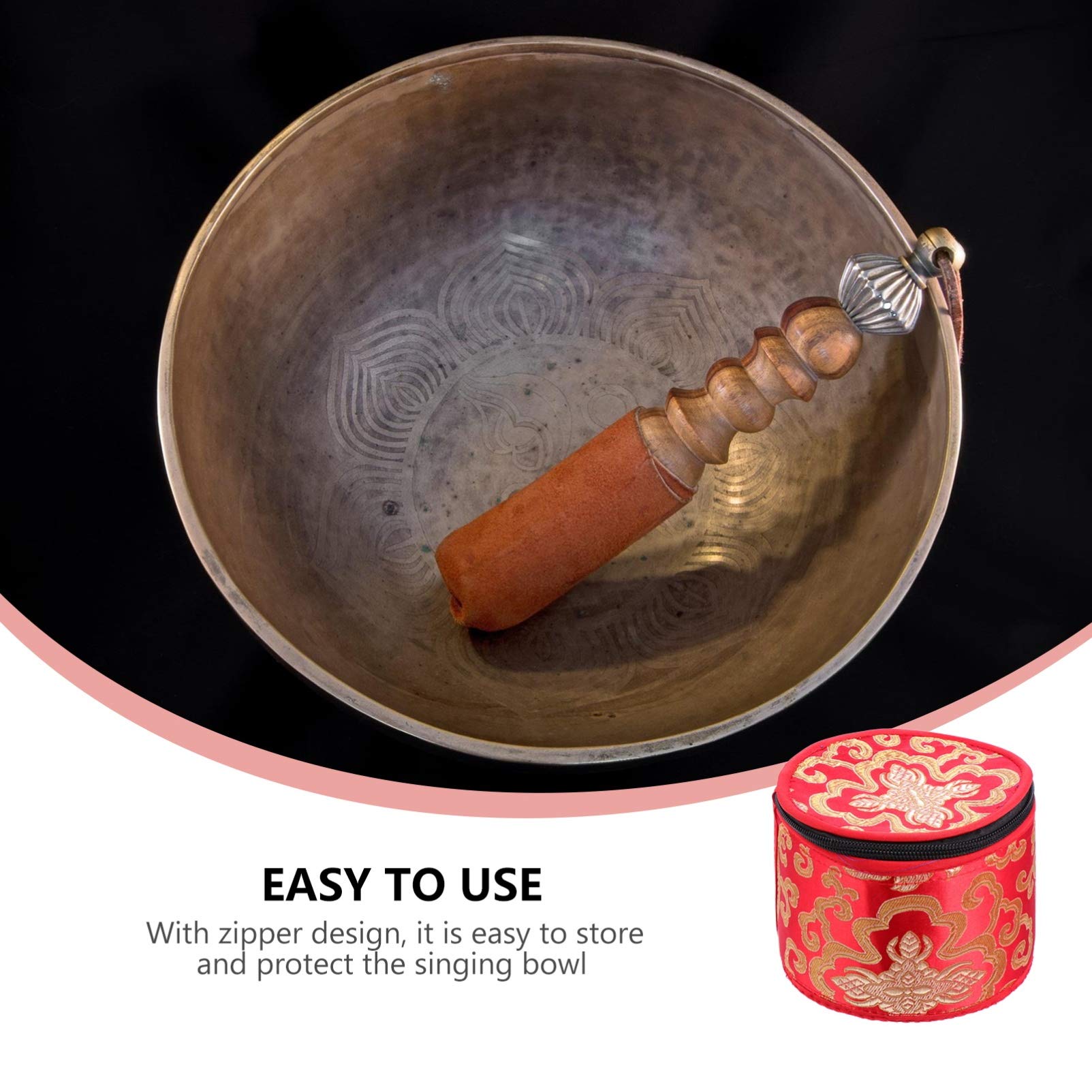 Tibetan Singing Bowl Bag Zipper Buddhist Meditation Bowl Tote Holder Portable Travel Outdoor Chanting Bowl Storage Case 12X9.5CM (Random Color)