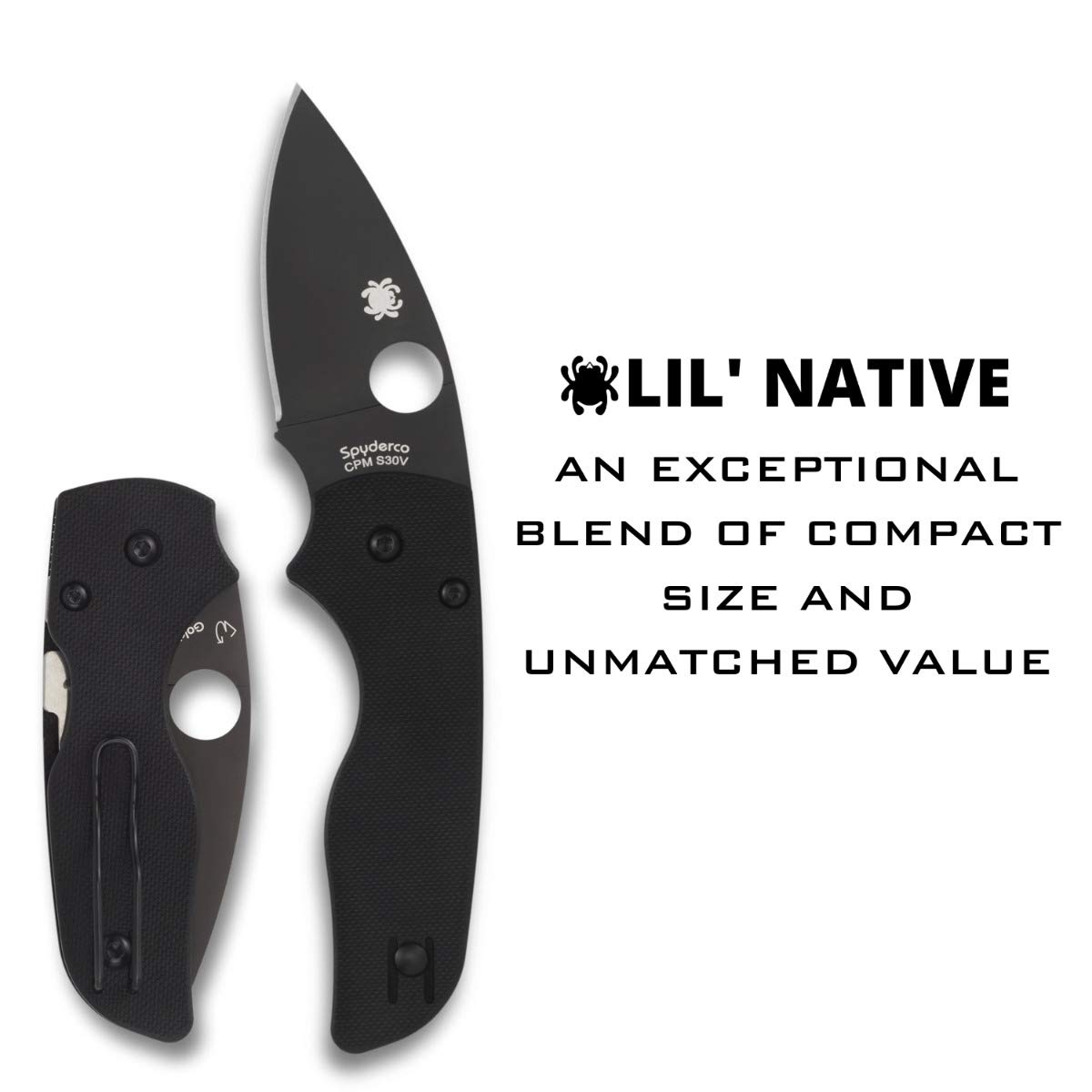 Spyderco Lil' Native Signature Knife with 2.42" CPM S30V Black Steel Blade and Black Compression Lock G-10 Handle - PlainEdge - C230GPBBK