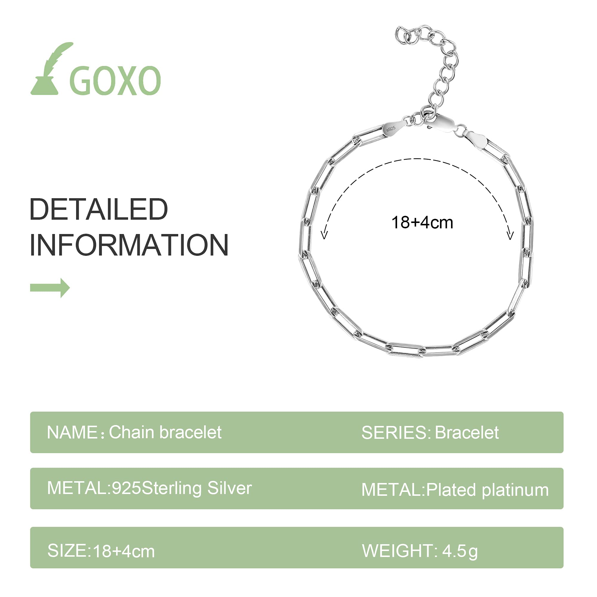 Sterling Silver Paperclip Bracelet for Women Solid Silver Link Chain Bracelets Dainty Fashion Adjustable Paper Clip Bangles Jewelry Gift