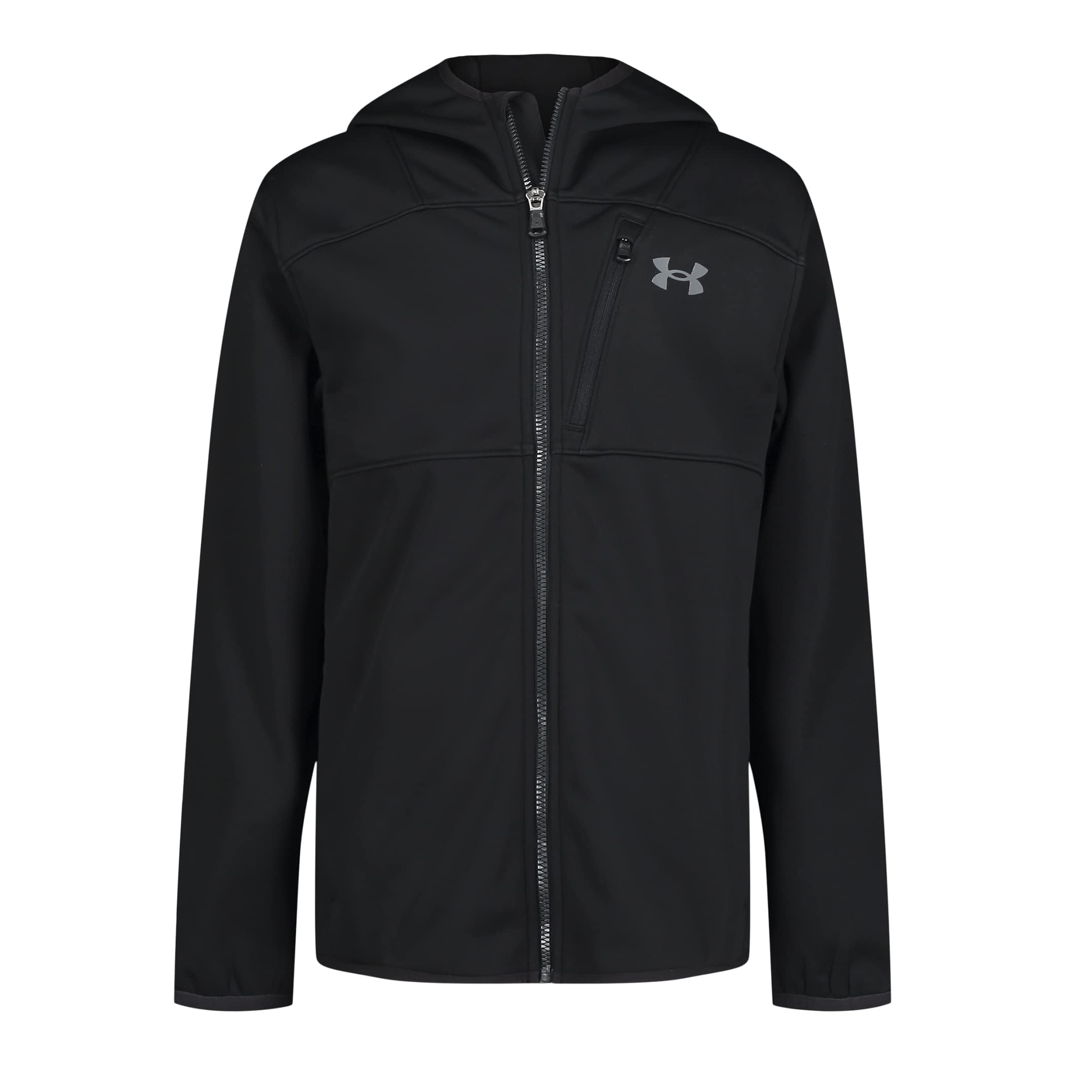 Under Armour Boys Hooded Sim Softshell Jacket, Wind & Water Resistant with UA Storm Technology, Zip-Up Closure, BLACK