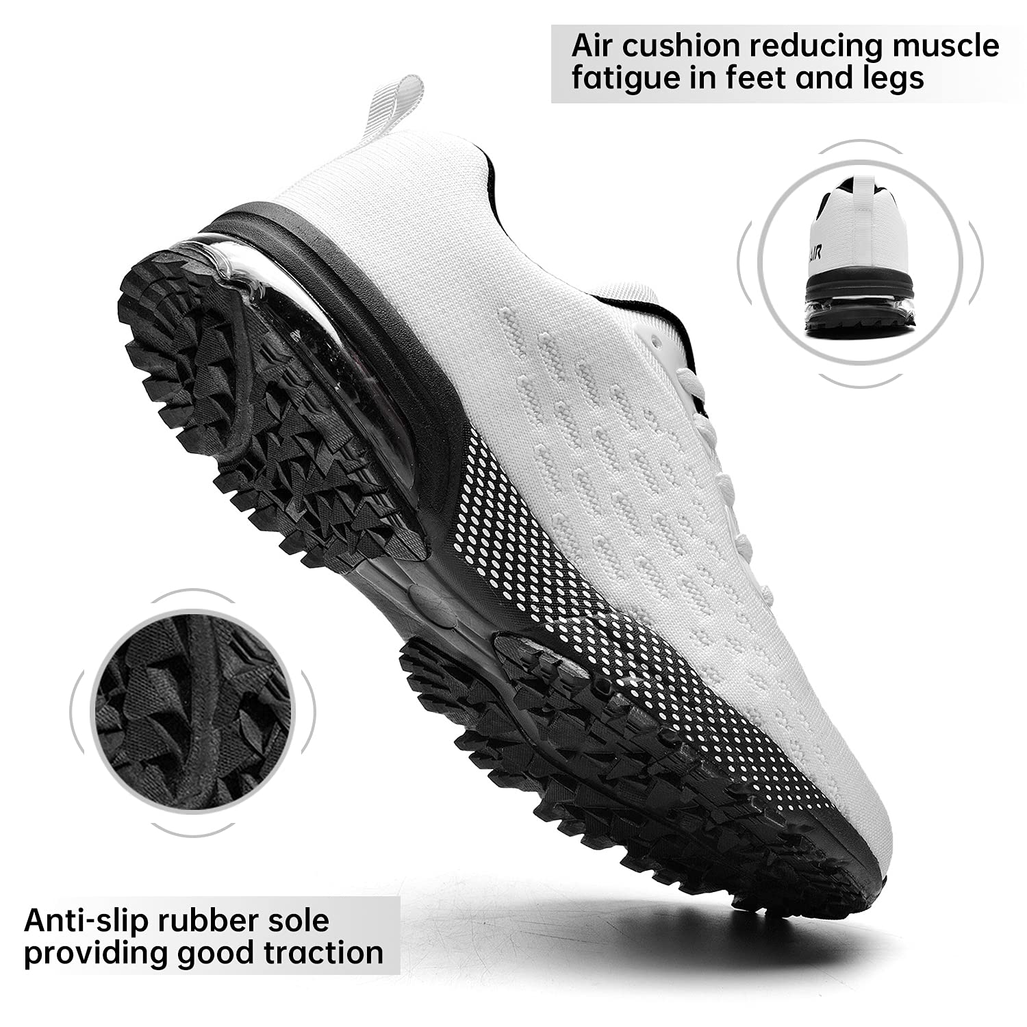 QAUPPE Mens Air Running Shoes Athletic Trail Tennis Sneaker (White US 10.5 D(M)