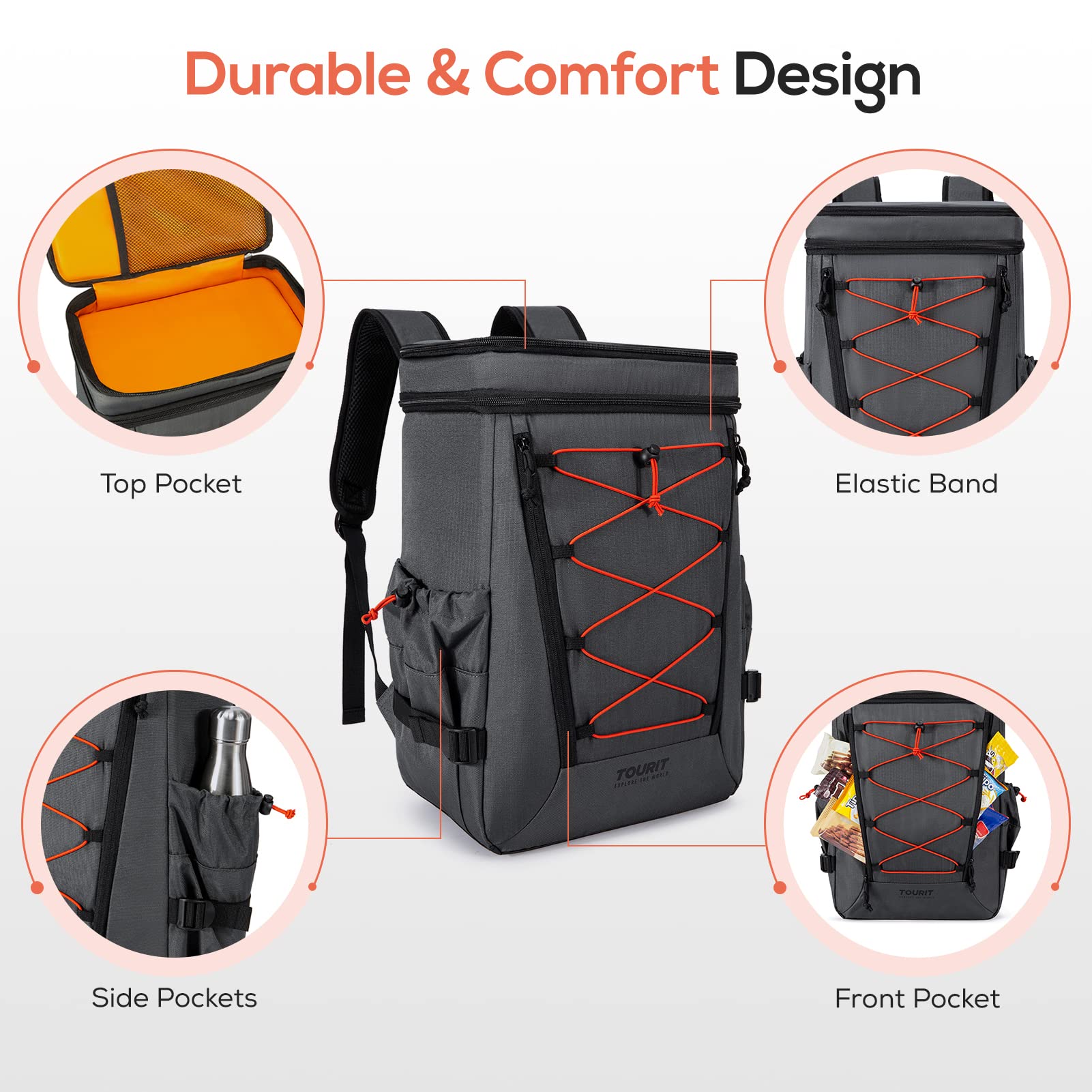 TOURIT Backpack Cooler, Large Capacity Insulated Backpack with Cooling Compartment, Leakproof and Durable, Ideal for Picnics, Camping, Hiking, Beach, Park or Day Trips