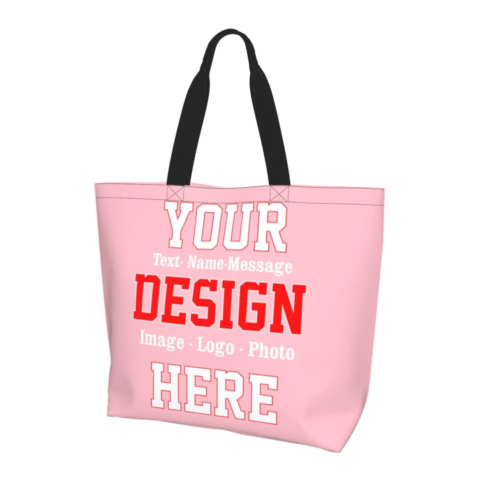 Personalized Tote Bag Women Custom Shopping Travel Beach Business Shoulder Bags Pink Customized Your Picture Logo Name Text Gifts Birthday Wedding Christmas