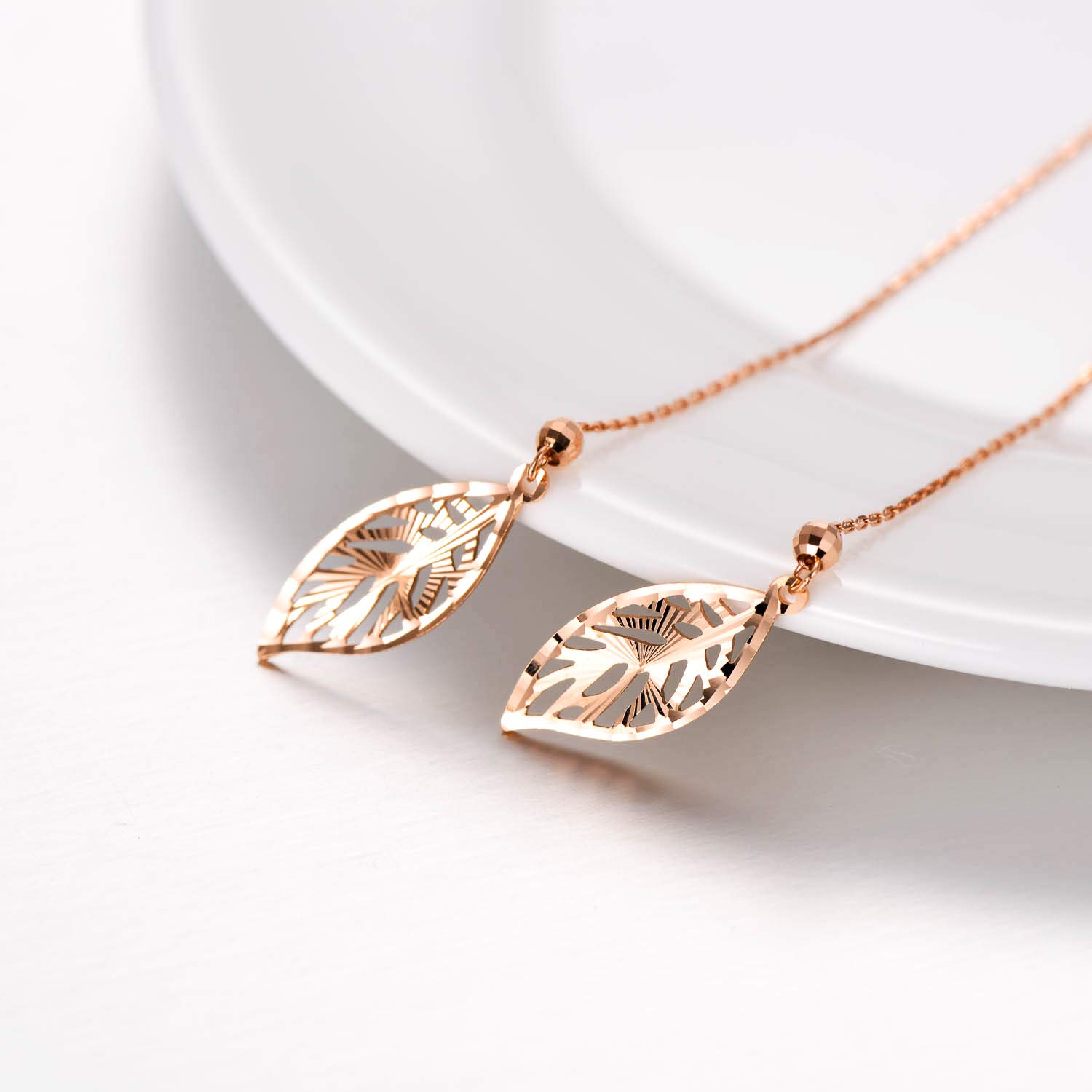 SISGEM 18k Yellow Gold Threader Earring for Women Dangle, Long Chain Leaf Earrings Jewelry Gift for Her