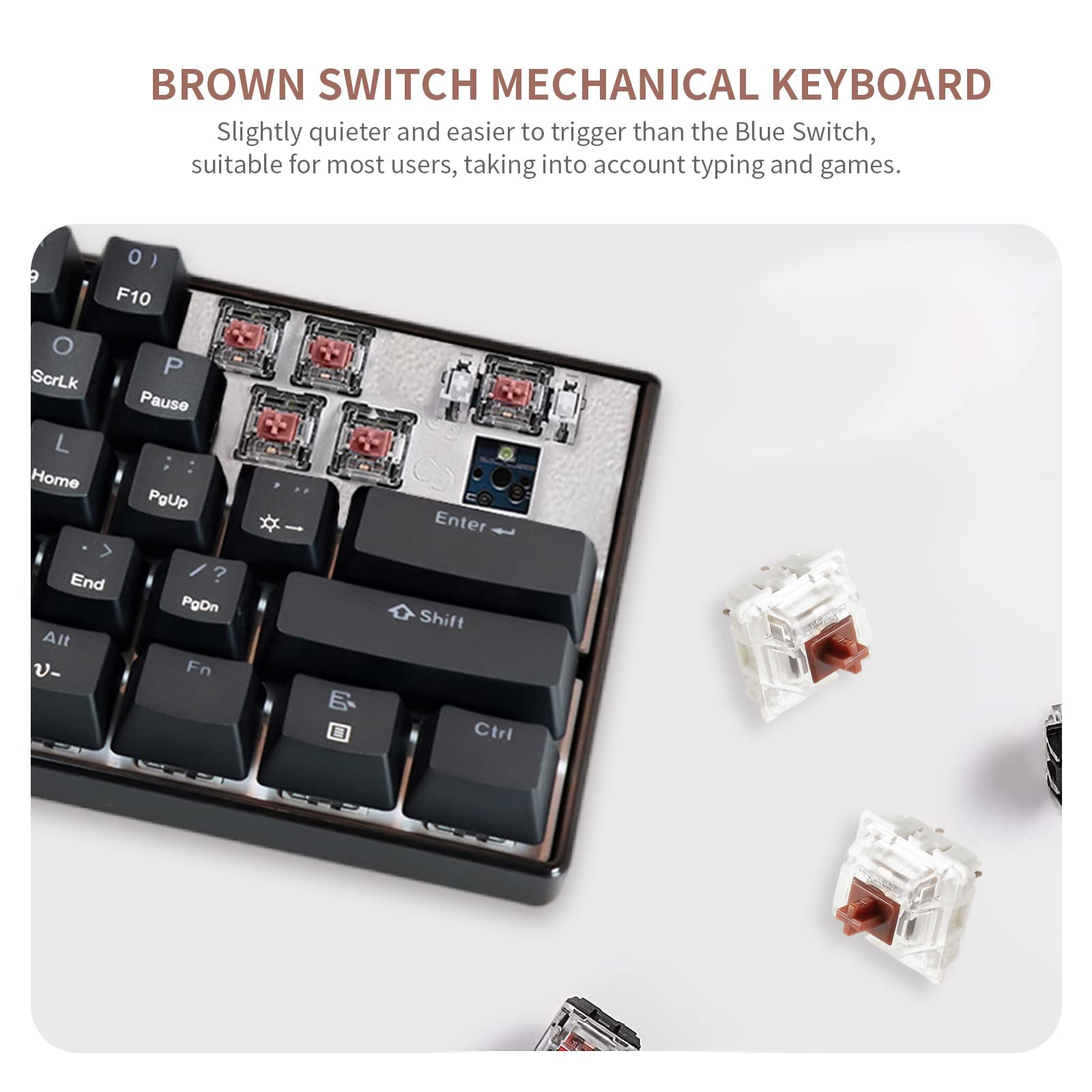VIMUKUN 60% Mechanical Gaming Keyboard Wired 60 Percent Keyboard with LED RGB Rainbow Backlight Brown Switch for Windows PC Gaming (61 Keys, Black)