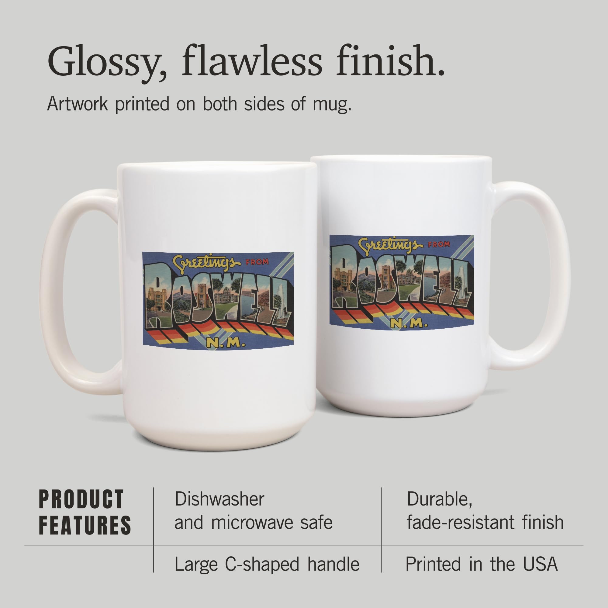 Roswell, New Mexico, Large Letter Scenes (15oz White Ceramic Coffee and Tea Mug, Dishwasher and Microwave Safe)