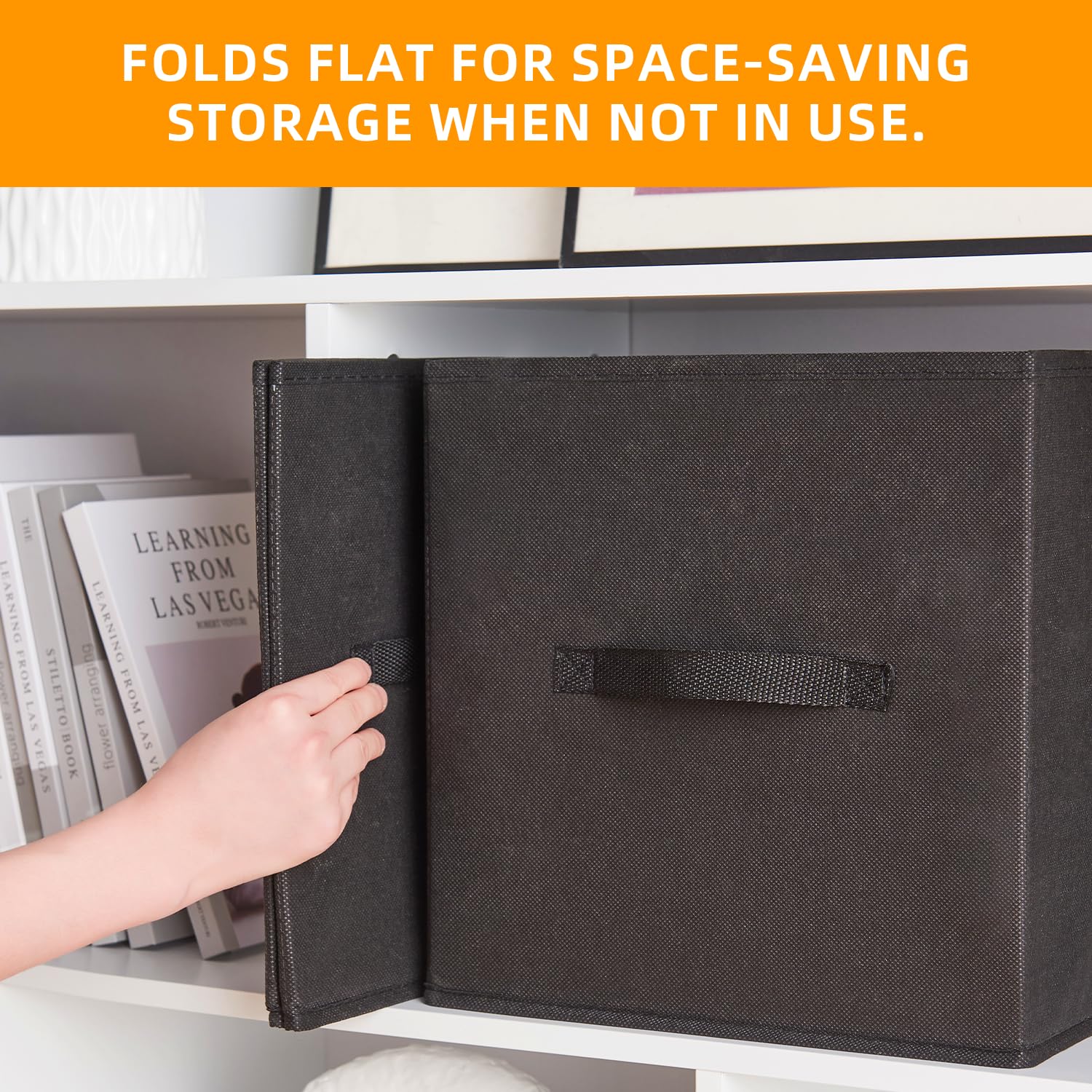 Somdot Fabric Storage Bins with Handle, 10.6 Inch Collapsible Storage Cubes, Foldable Organization Baskets for Closet Shelves Offices Toys, Set of 6 - Black