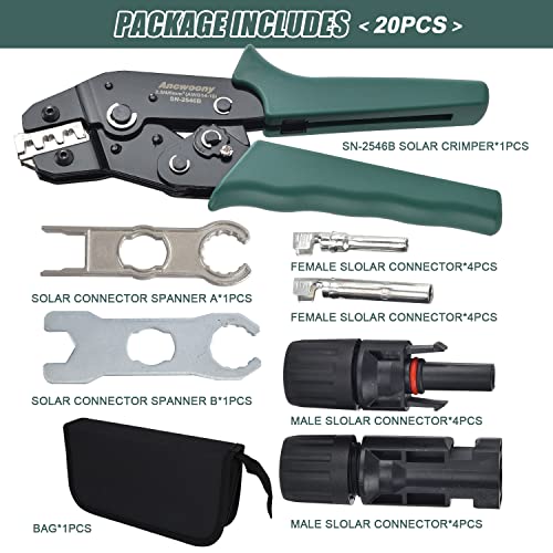 Solar PV Panel Crimping Tool Kit for AWG14-10 (2.5/4/6mm²); Includes a Pair of Solar Spanners and 4PCS Solar connectors; Portable Hand Tool Kit for Solar Installation