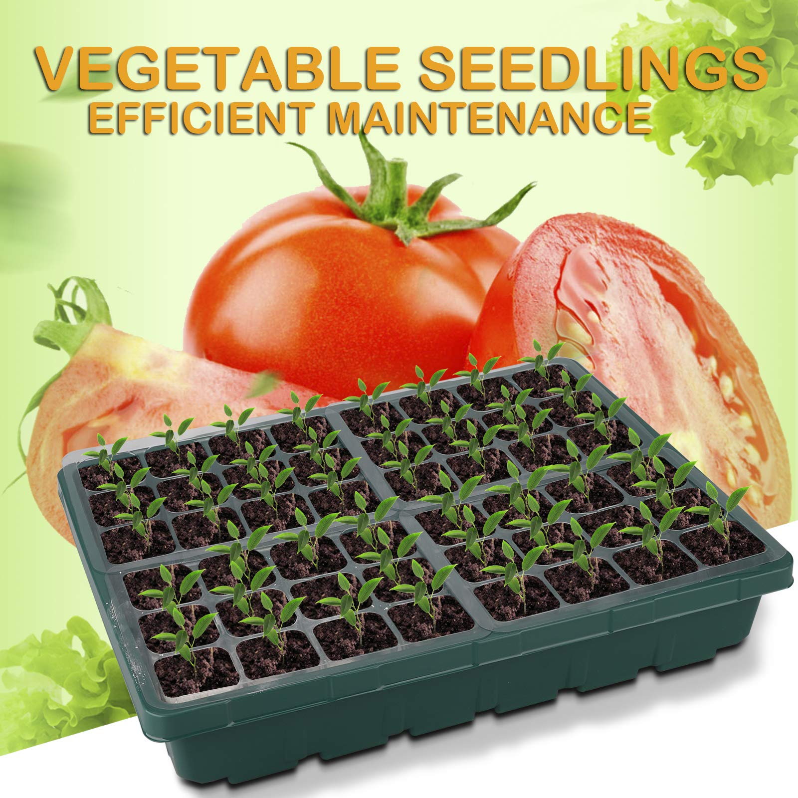QCUTEP Seed Starting Tray 48 Cells Insert Hot House Seed Starter Trays Kit Garden Large Seedling Tray with Humidity Dome and Base Tray for Seed Starting, Germination and Seedling Propagation
